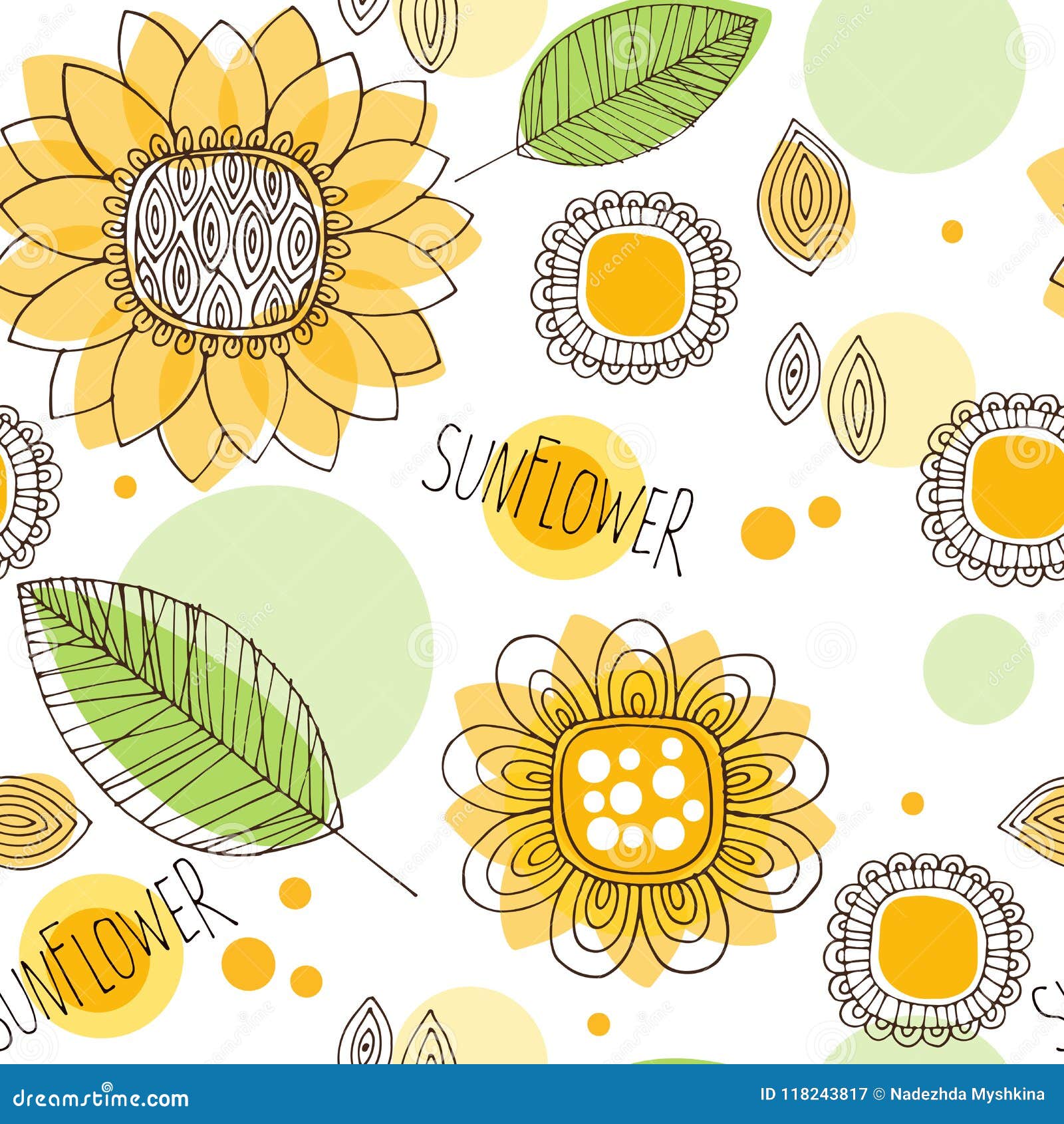 Hand Drawn Decorative Sunflower Seamless Pattern Stock Vector ...