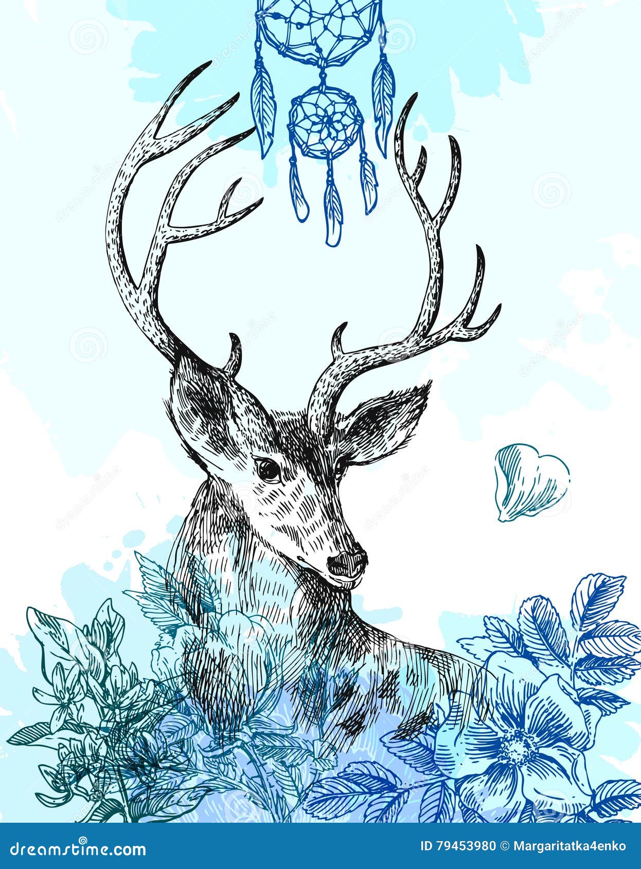 Hand drawn deer stock vector. Illustration of frame, hoofed - 79453980