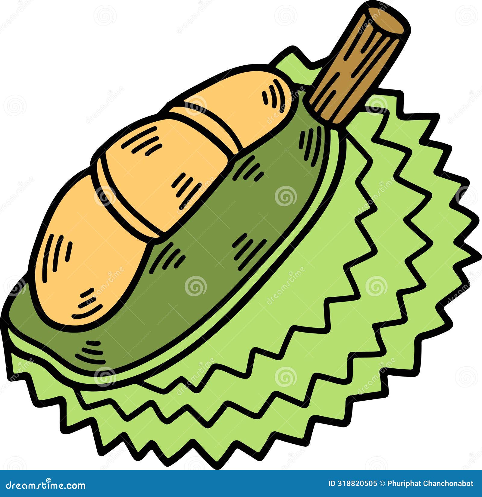 Hand Drawn Delicious Durian Illustration in Line Style Stock Vector ...