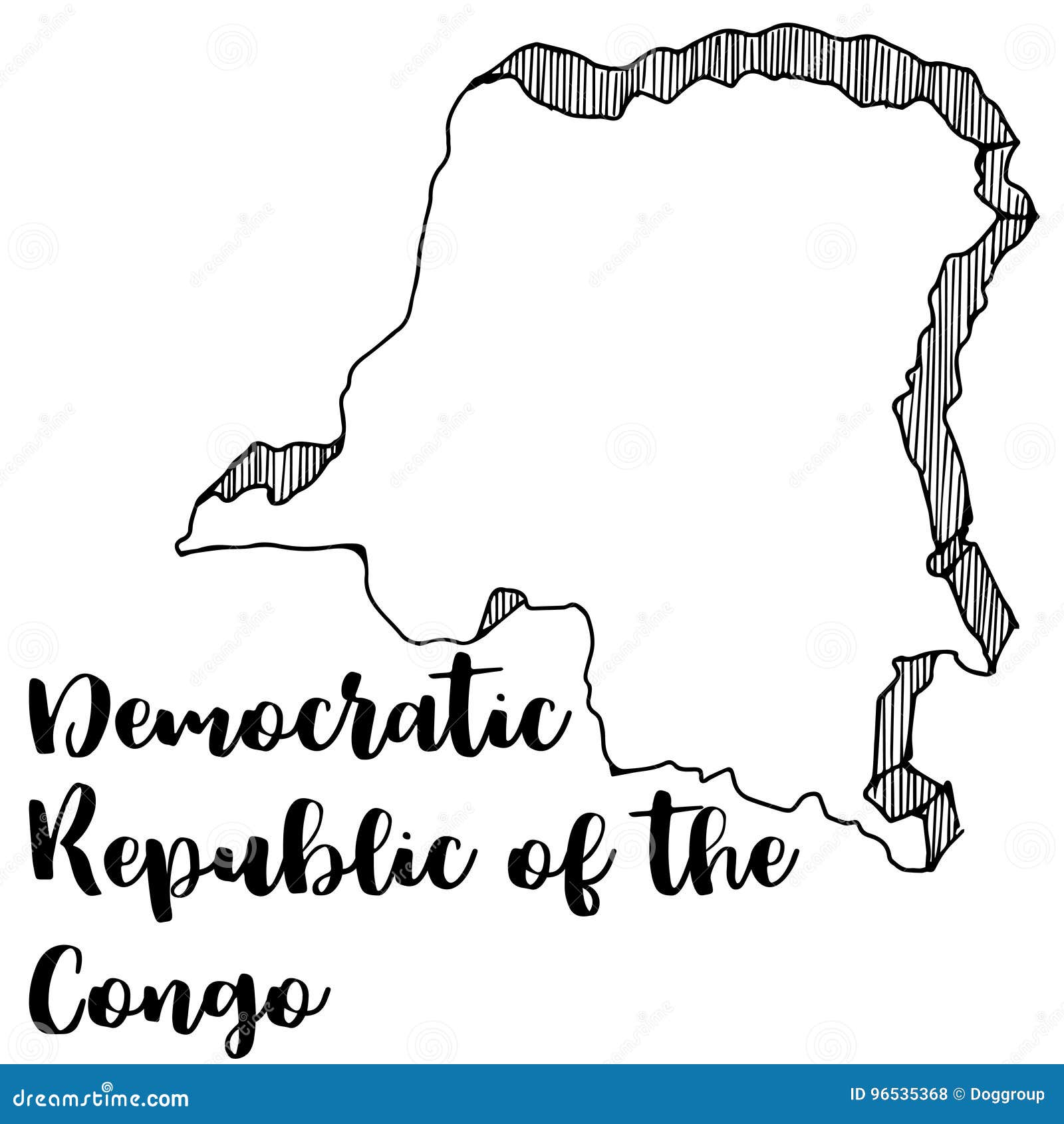 Hand Drawn of Democratic Republic of the Congo Map, Illus Stock ...