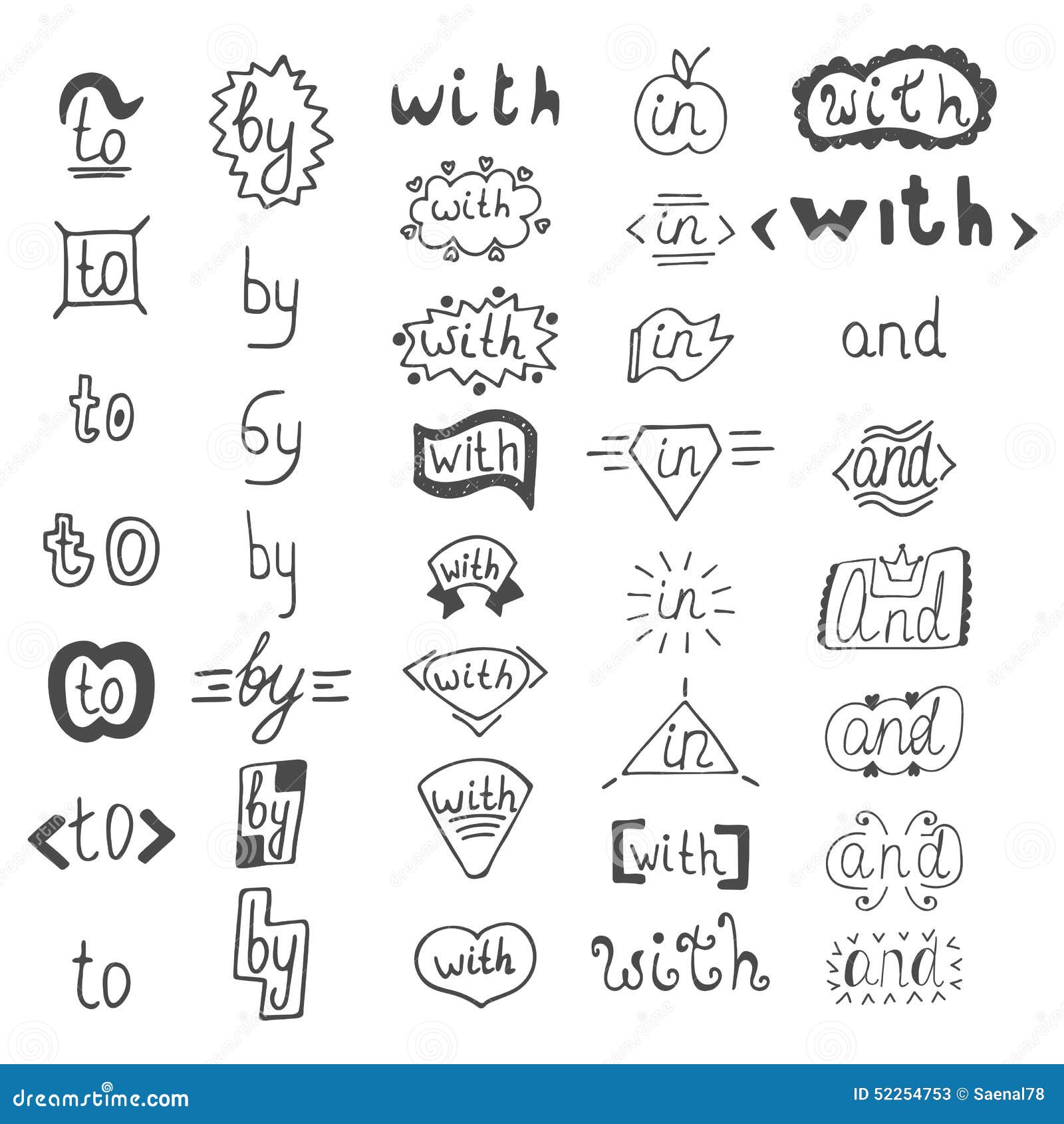 Hand Drawn Design Elements. Catchwords with, and, in, To, by Stock ...