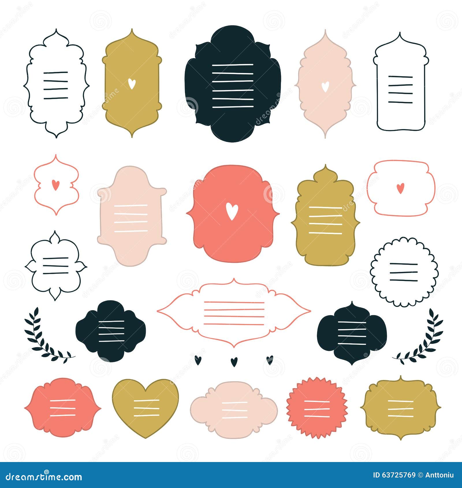 Hand Drawn Design Elements Collection Label Tag Sign Symbol Objects ...