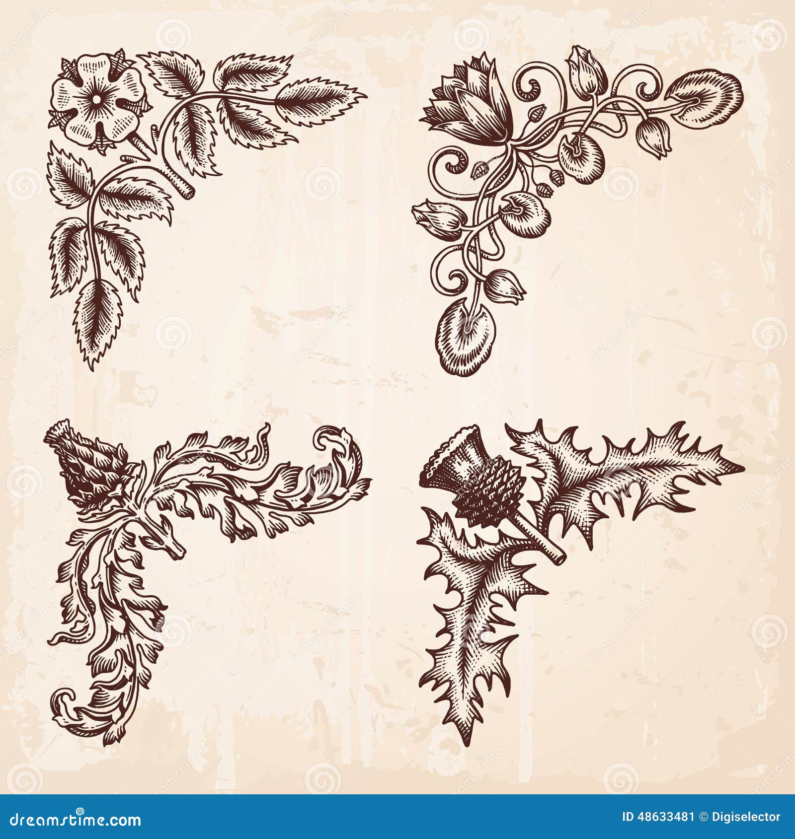 Hand Drawn Design Elements Corners Vintage Stock Vector - Illustration ...
