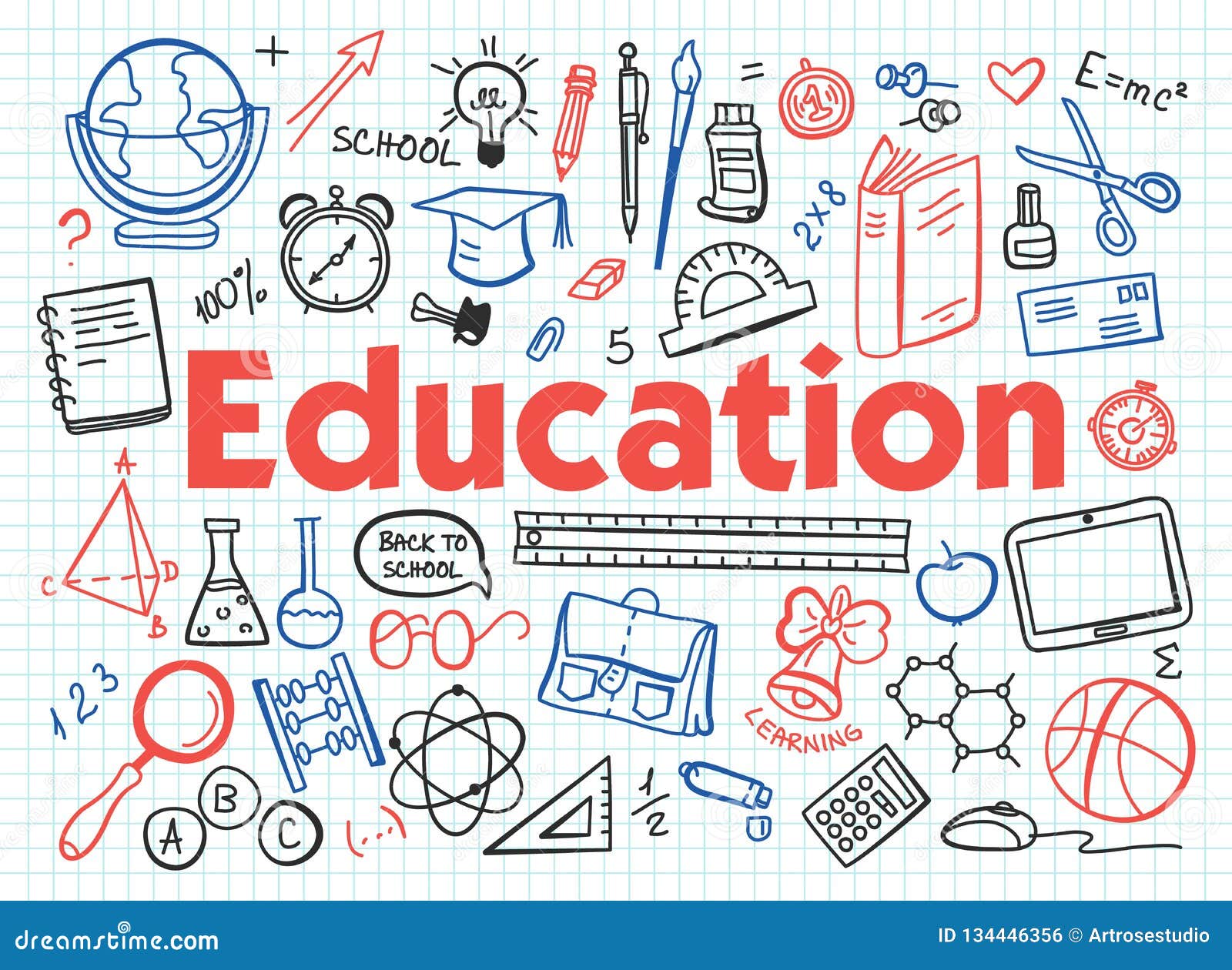 Hand Drawn Design Vector Illustration, Set of Education Stock Vector ...