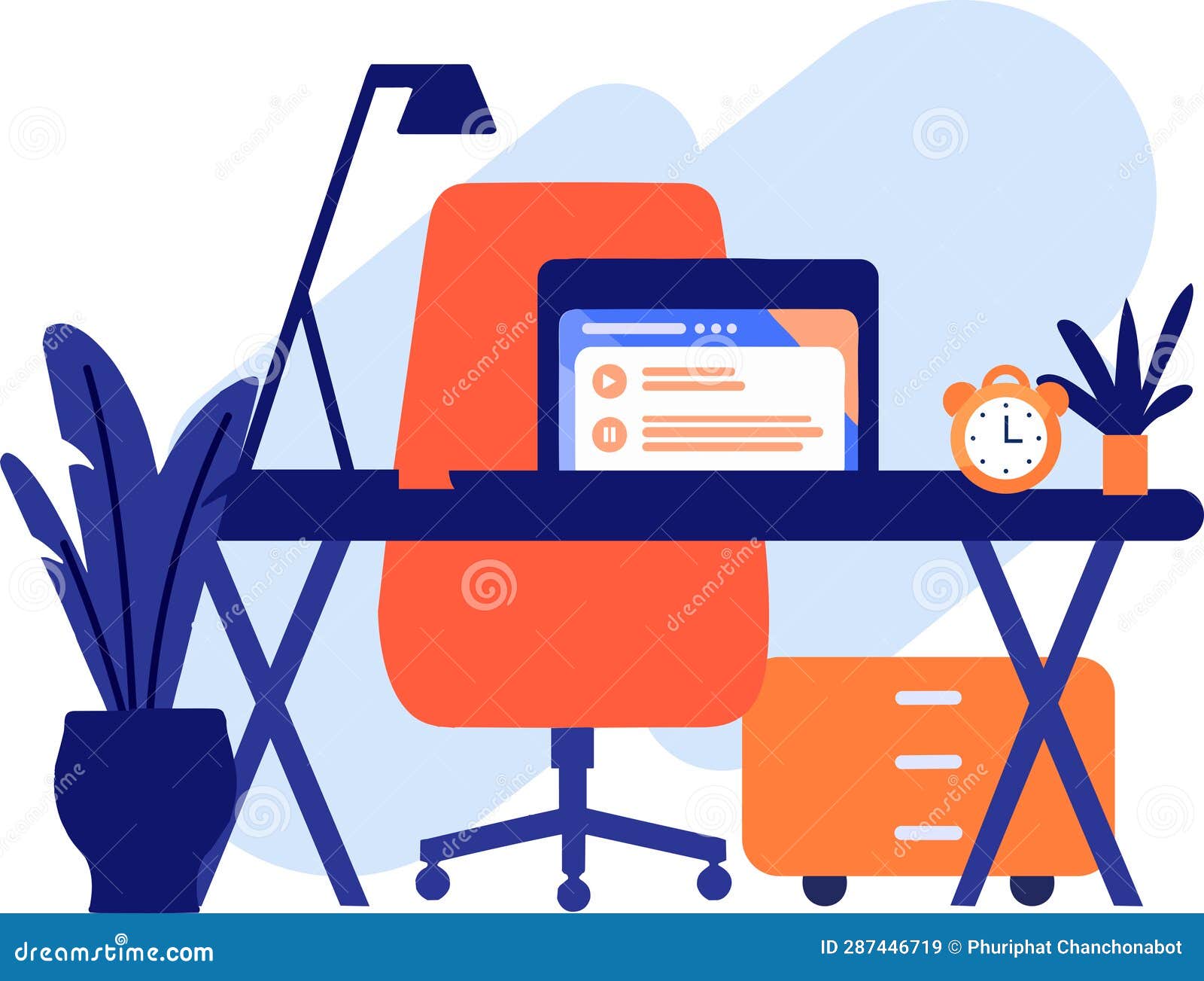 Hand Drawn Desk in the Office is Organized in Order in Flat Style Stock ...