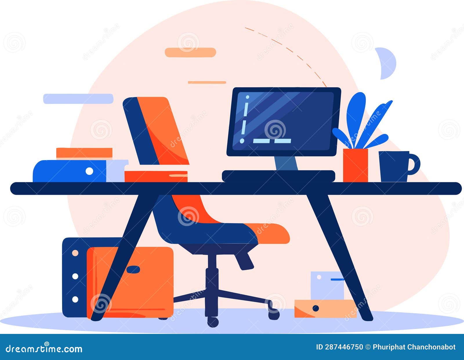 Hand Drawn Desk in the Office is Organized in Order in Flat Style Stock ...