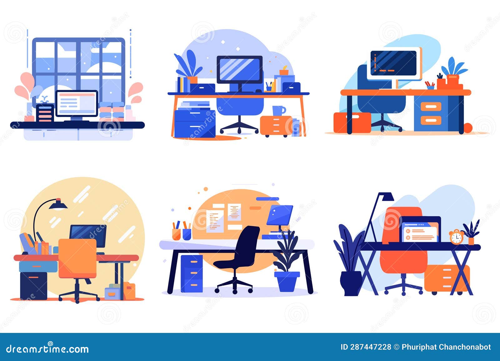 Hand Drawn Desk in the Office is Organized in Order in Flat Style Stock ...