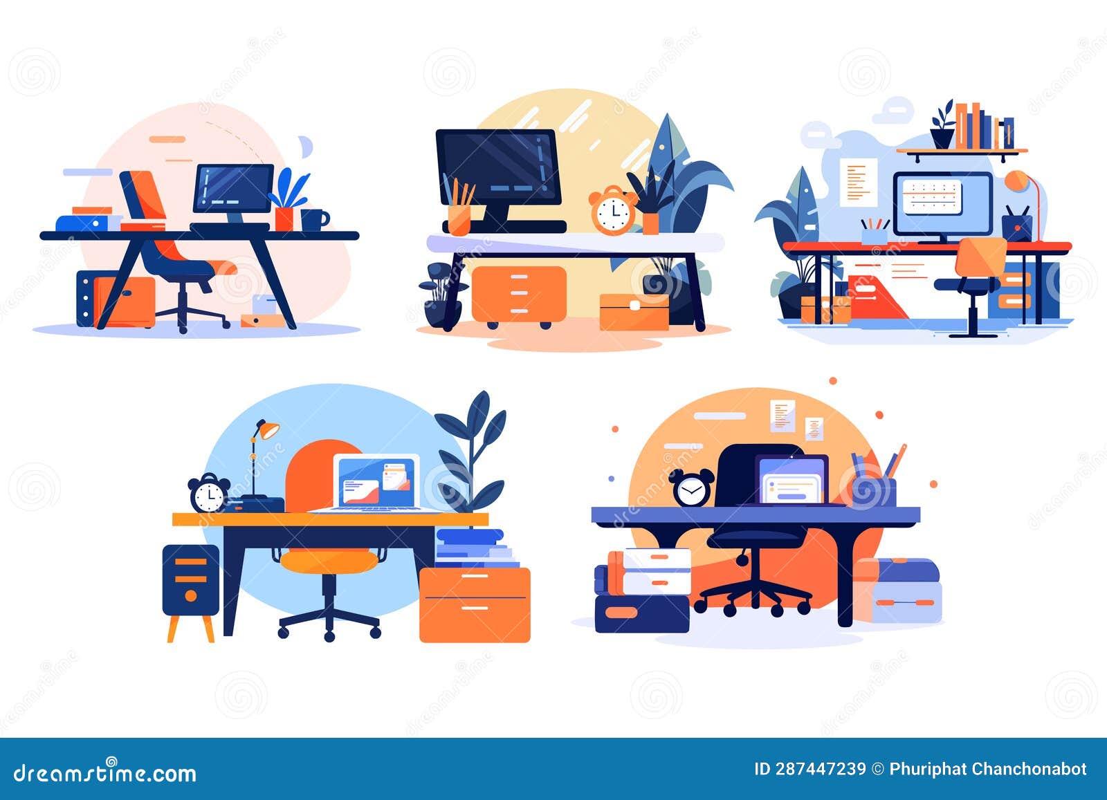 Hand Drawn Desk in the Office is Organized in Order in Flat Style Stock ...