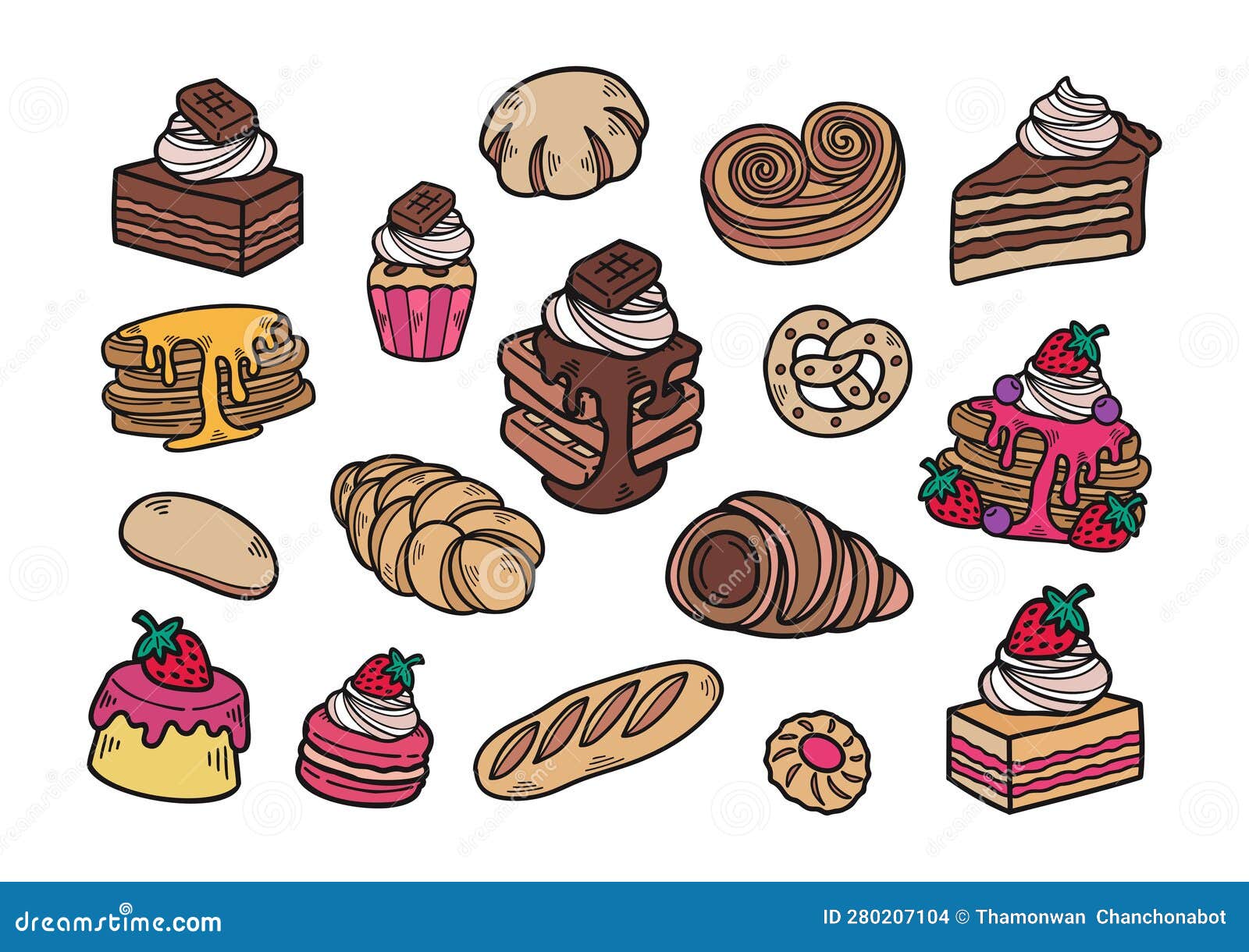 Hand Drawn Dessert Bakery Collection Stock Vector - Illustration of ...