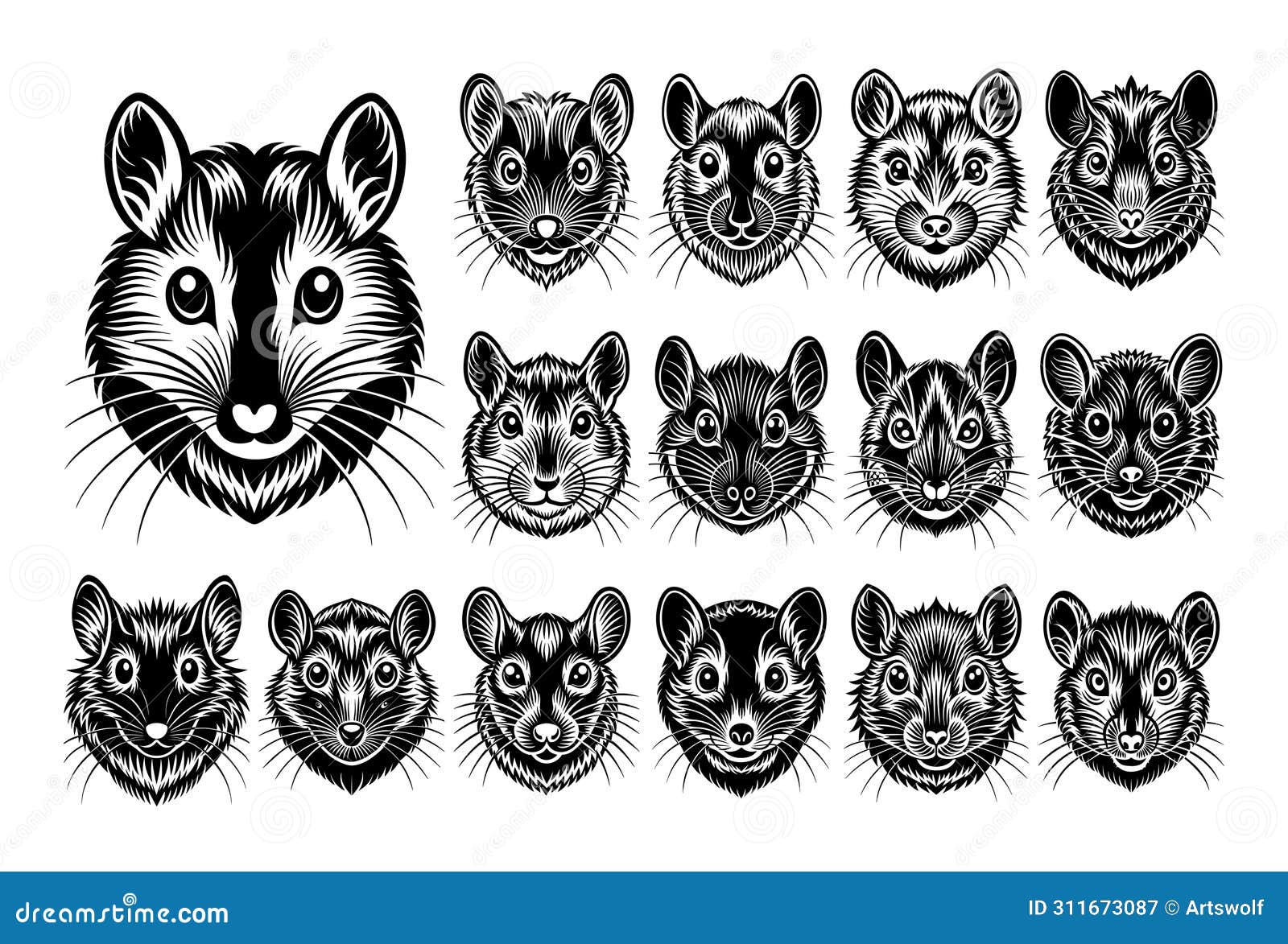 Hand Drawn Detailed Hamster Face Design Vector Bundle Stock Vector ...