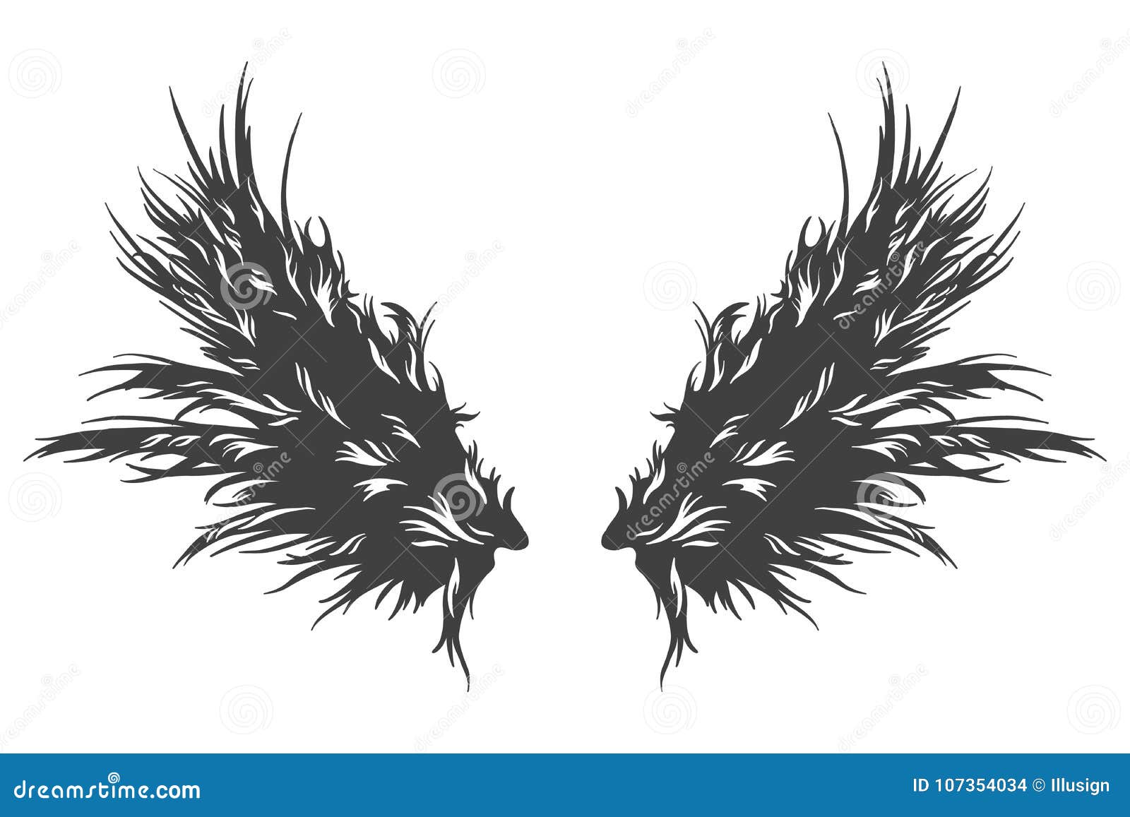 Hand drawn detailed wings. stock vector. Illustration of logo - 107354034