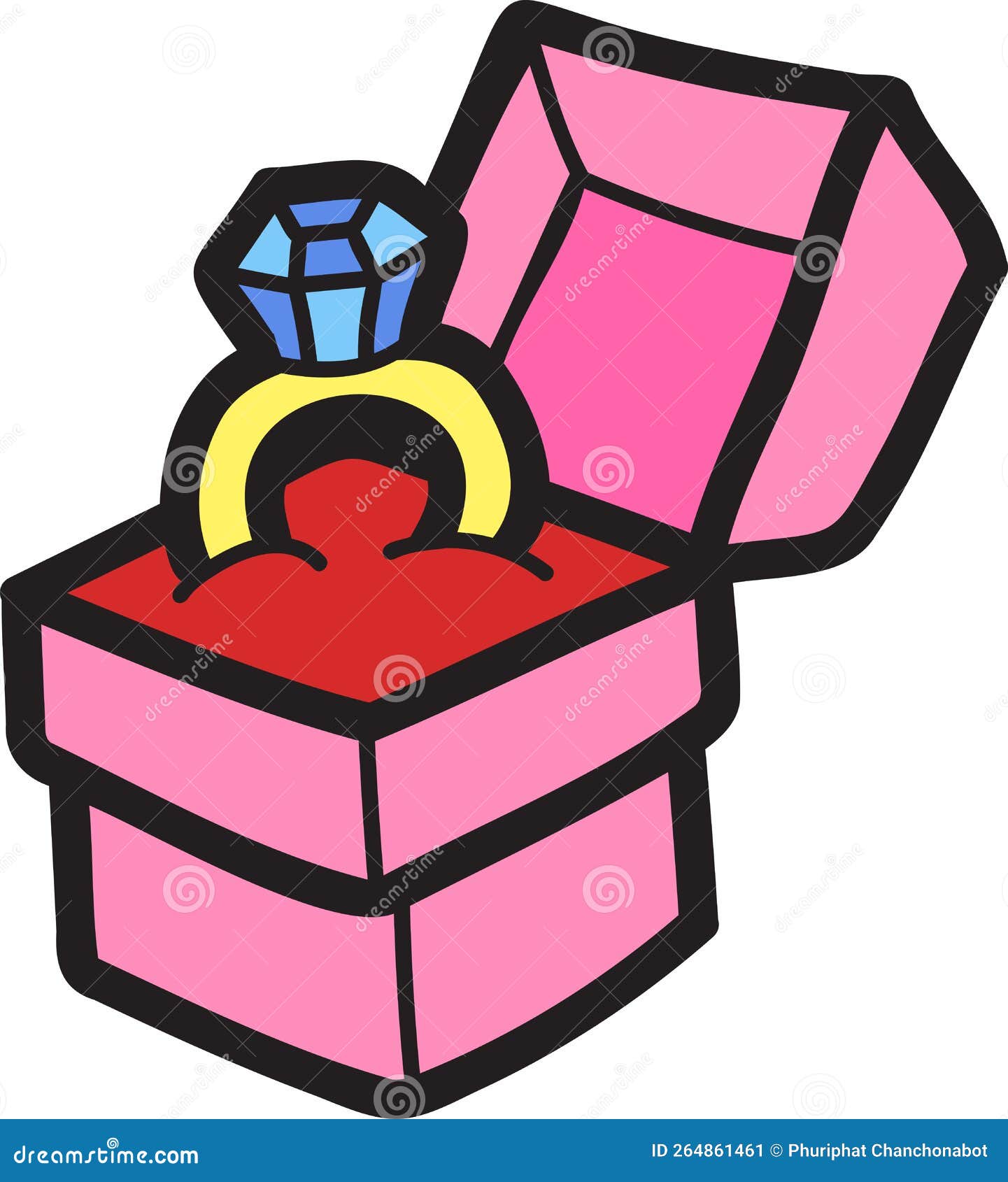 Hand Drawn Diamond Ring in Box Illustration Stock Vector - Illustration ...