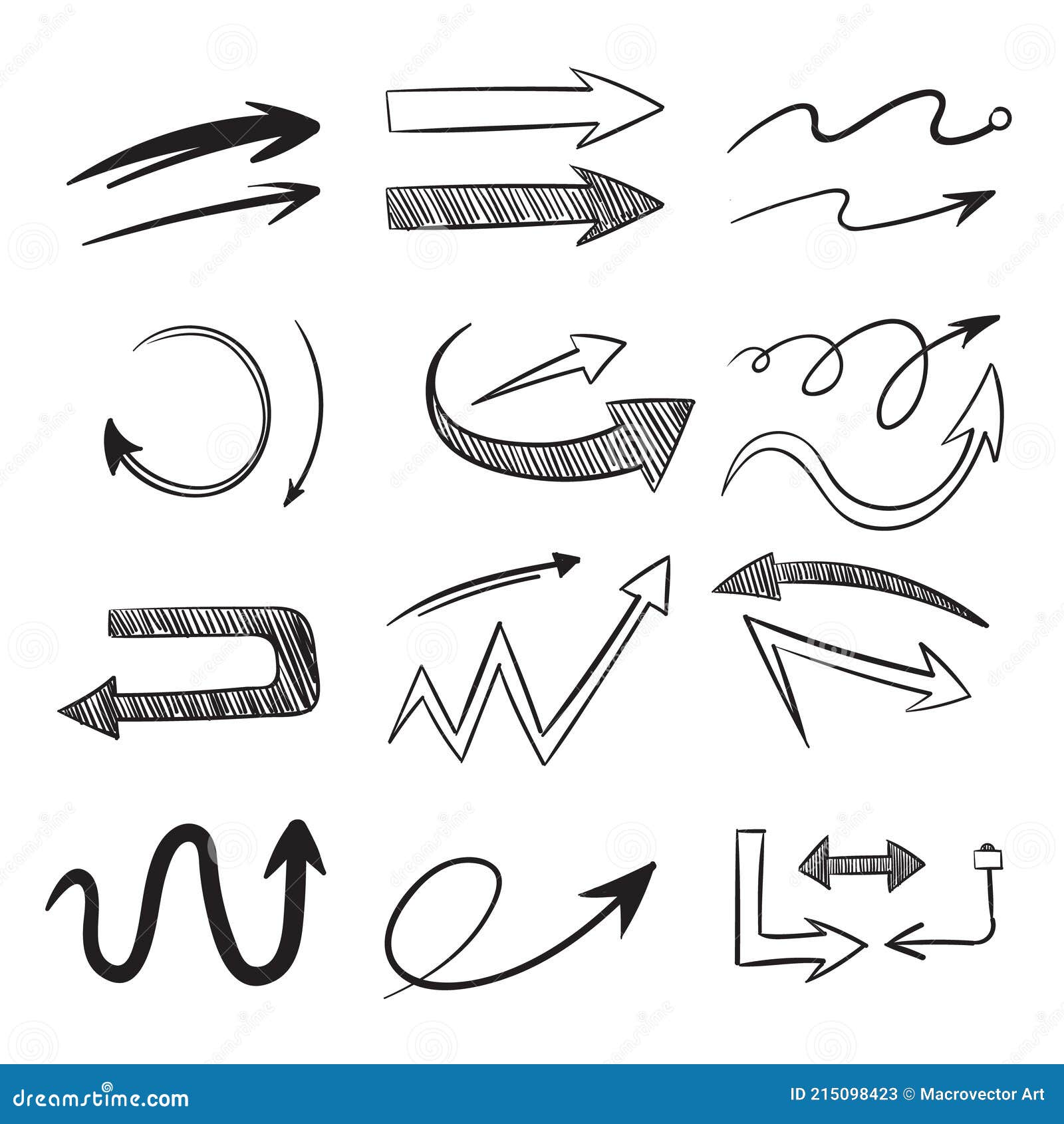 Hand Drawn Directional Arrows, Arrowheads Vector Set Stock Vector ...