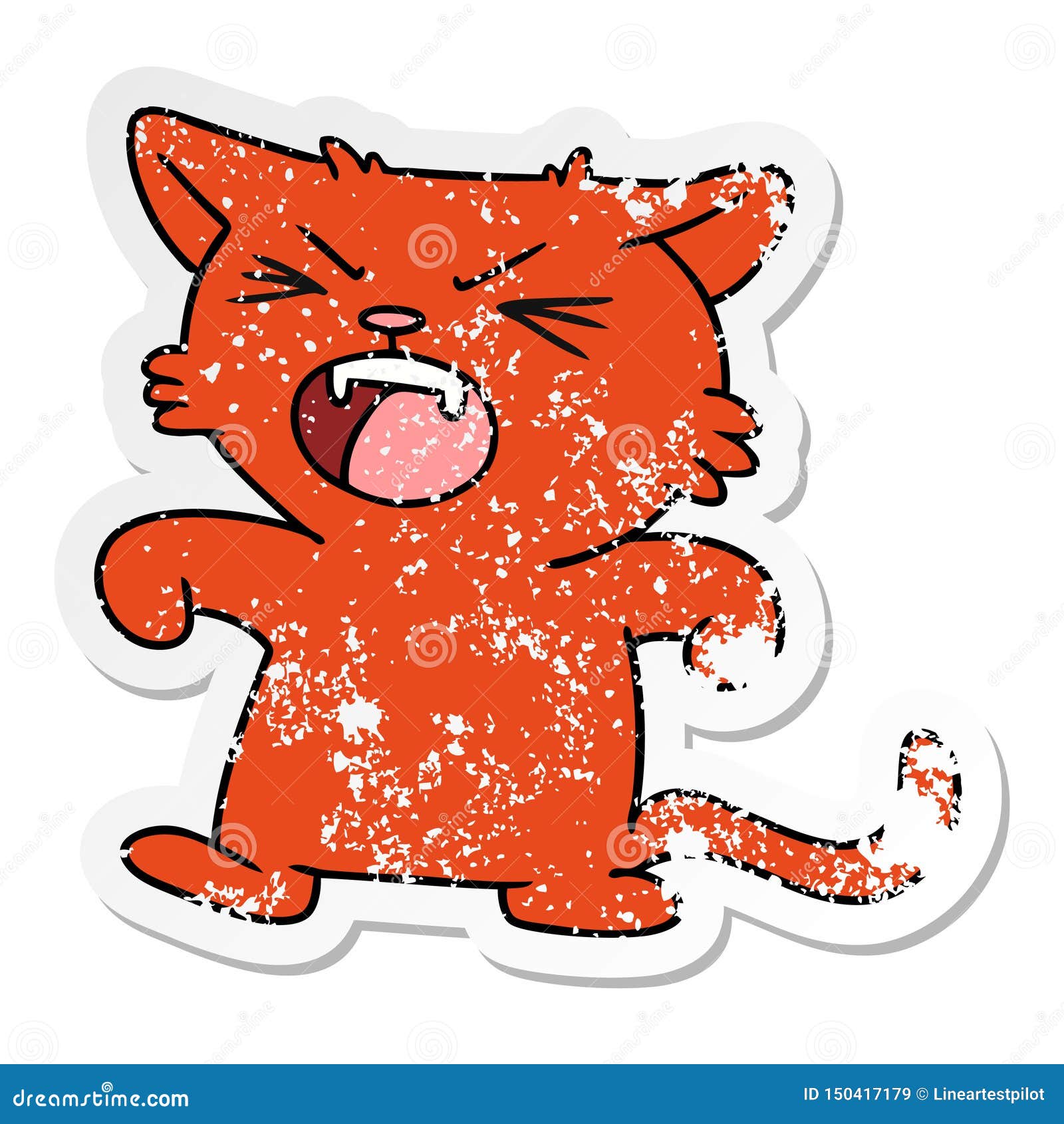 Hand Drawn Distressed Sticker Cartoon Doodle of a Screeching Cat Stock ...