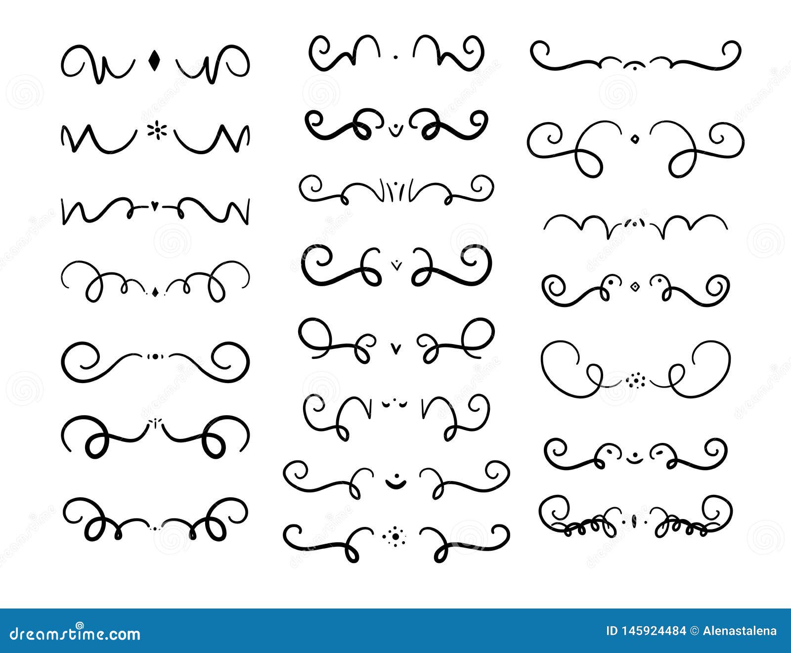 Hand Drawn Dividers Collection - Different Freehand Forms Isolated on ...