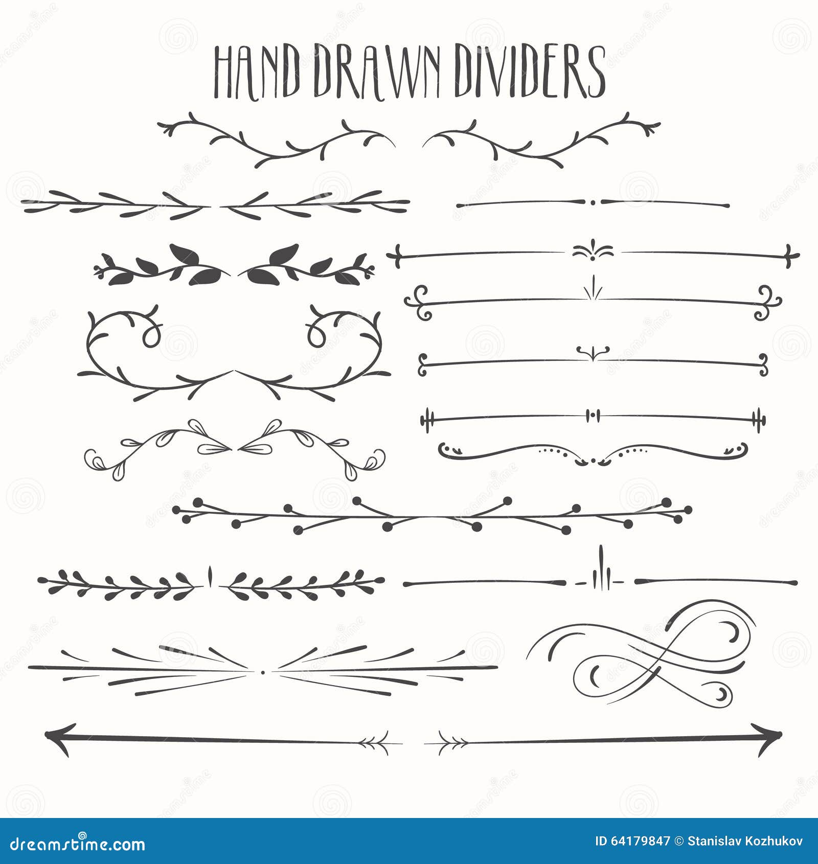 Hand drawn dividers stock illustration. Illustration of floral - 64179847
