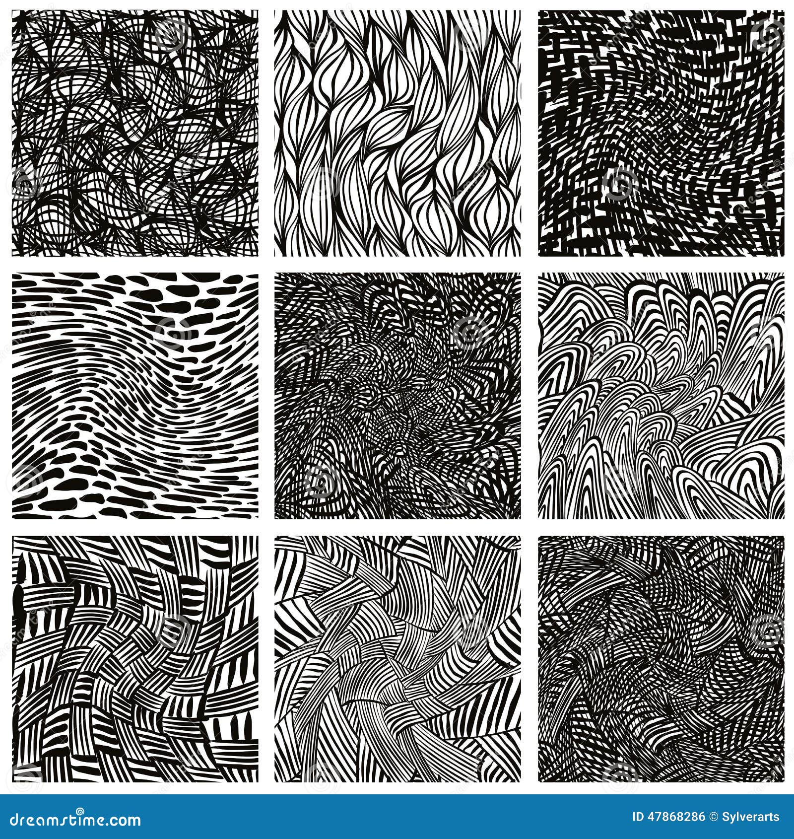 Hand Drawn Doddle Seamless Patterns Set. Stock Vector - Illustration of ...