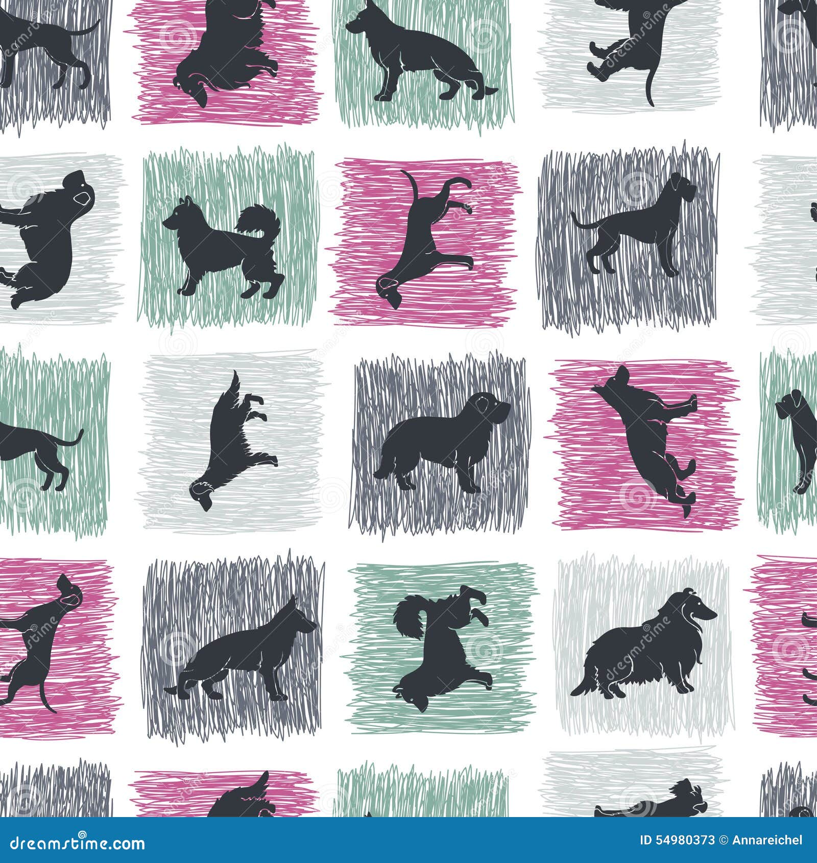 Hand Drawn Dog Breeds Silhouettes Seamless Pattern Stock Vector ...