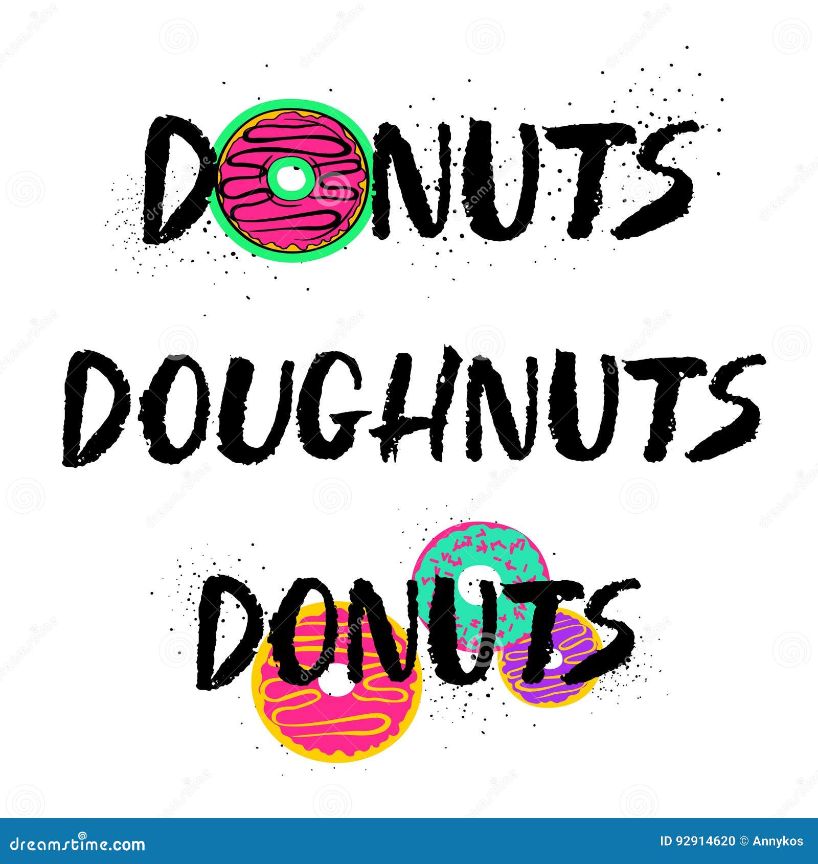 Hand Drawn Donuts Lettering Set. Stock Vector - Illustration of shirt ...