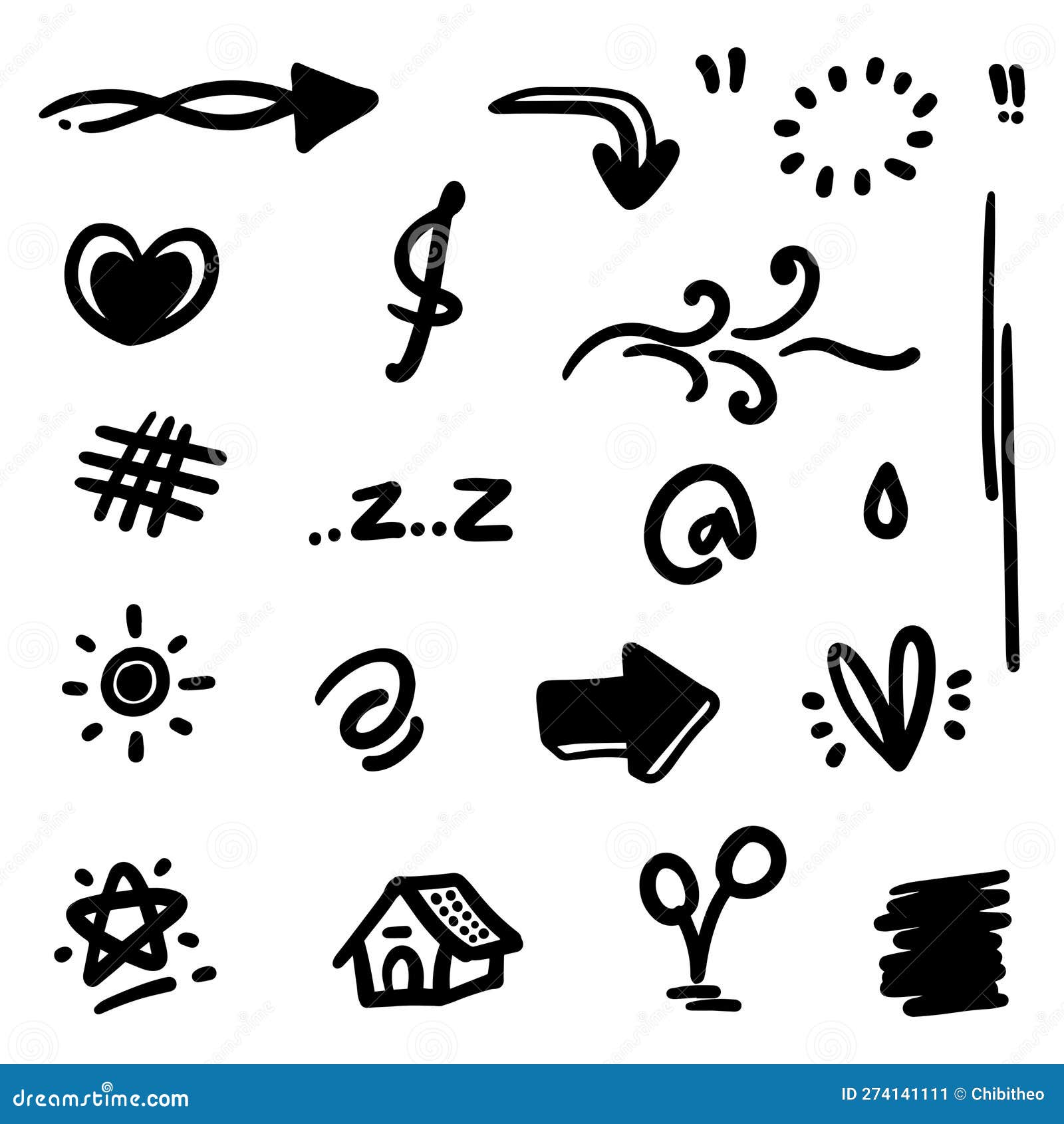 Hand Drawn Doodle Abstract of Swash Black Thin Line Set Stock Vector ...