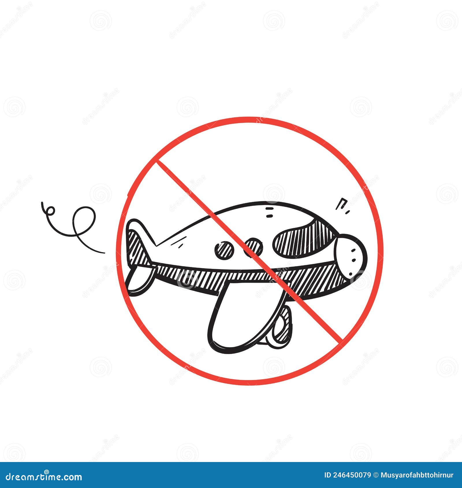 Hand Drawn Doodle Airplane with No Fly Symbol Illustration Vector ...