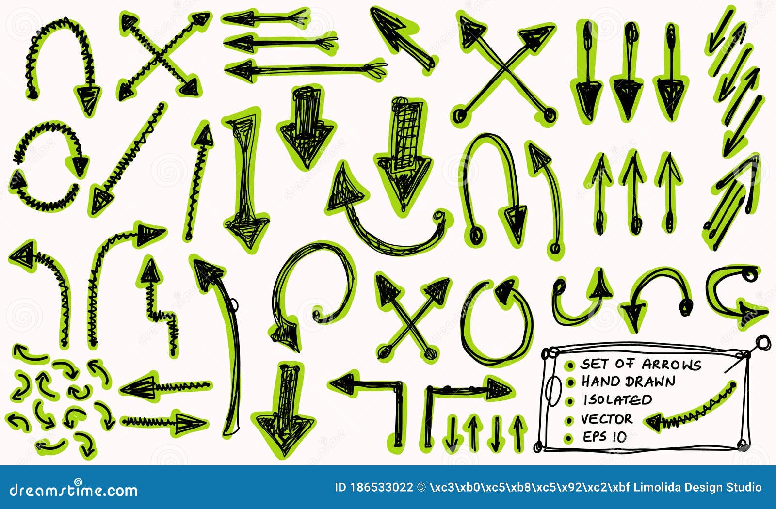 Hand Drawn Doodle Arrow Vector Set. Isolated Scribble Pointer ...