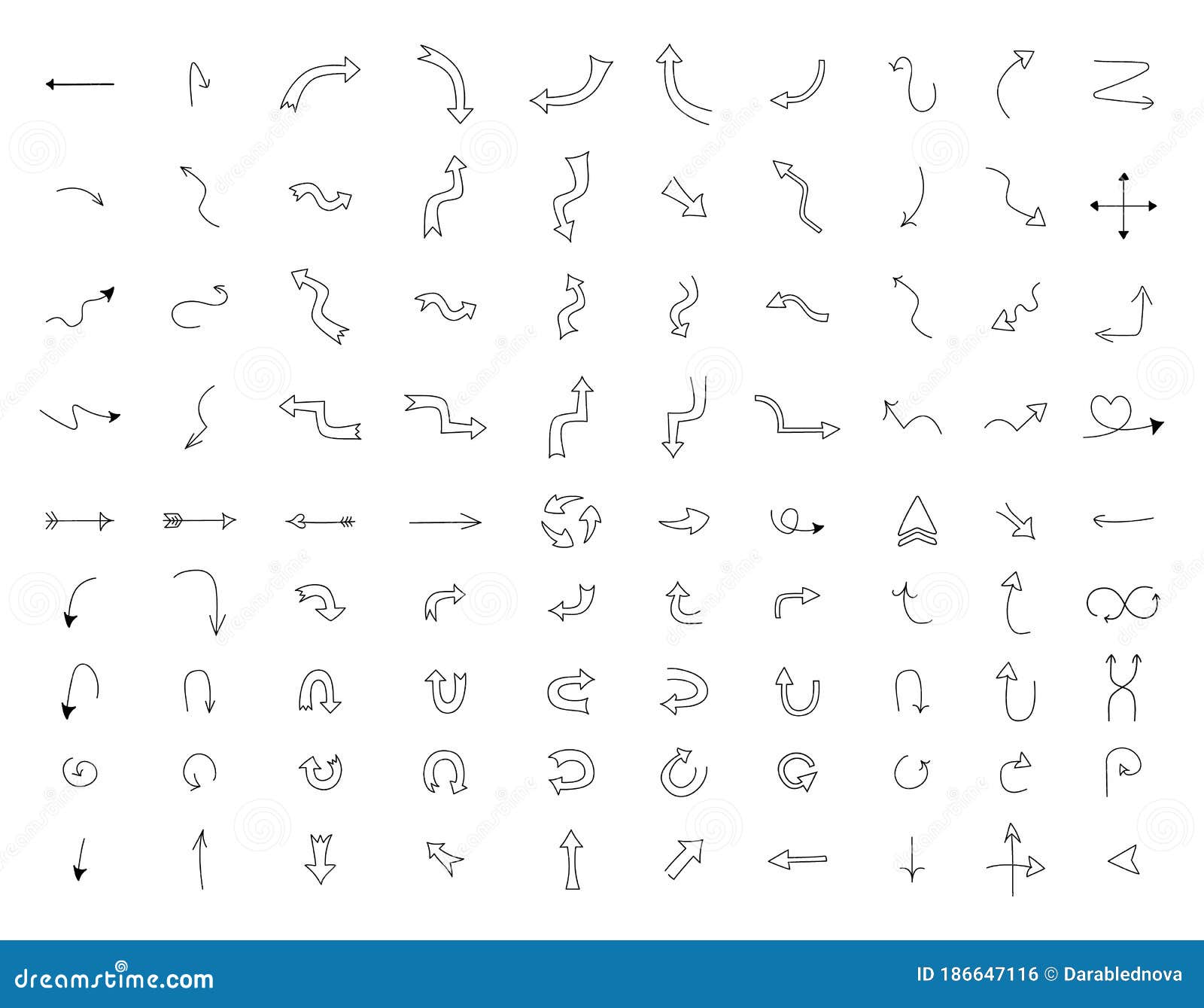 Hand-drawn Doodle Arrows Set.Different Directions Pointer.Rout ...