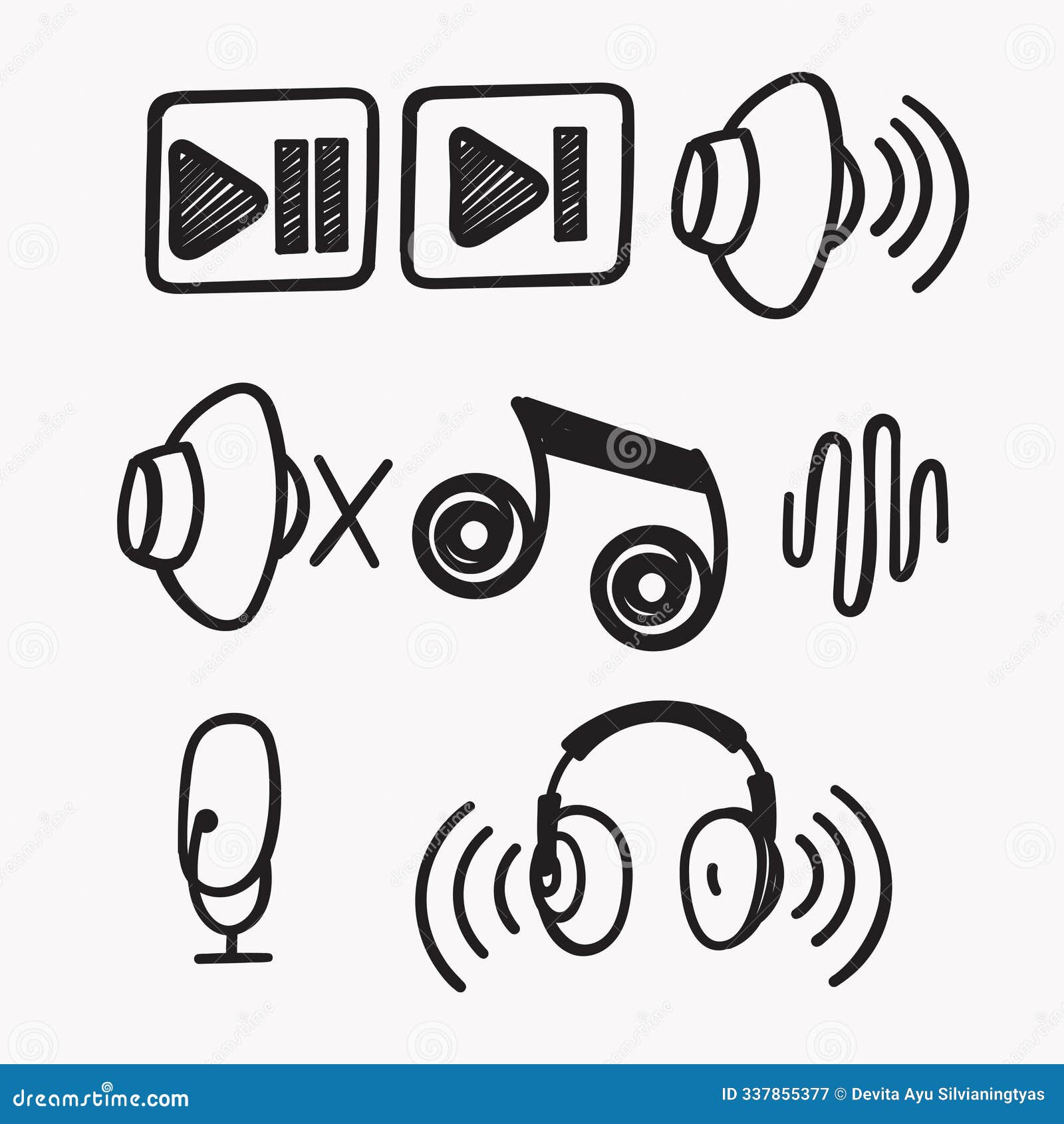 Hand Drawn Doodle Audio Related Icon Illustration Stock Vector ...