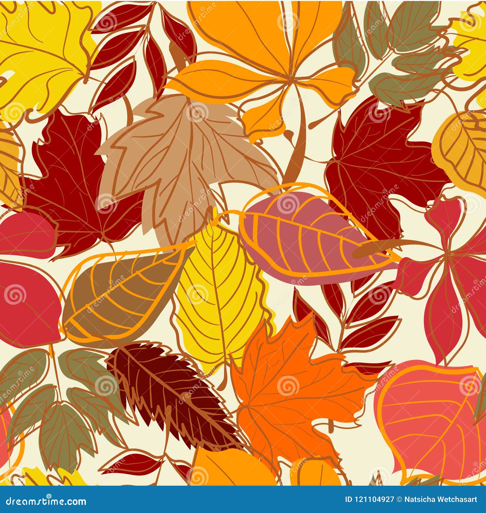 Hand Drawn Autumn Leaves Seamless Background Stock Vector ...