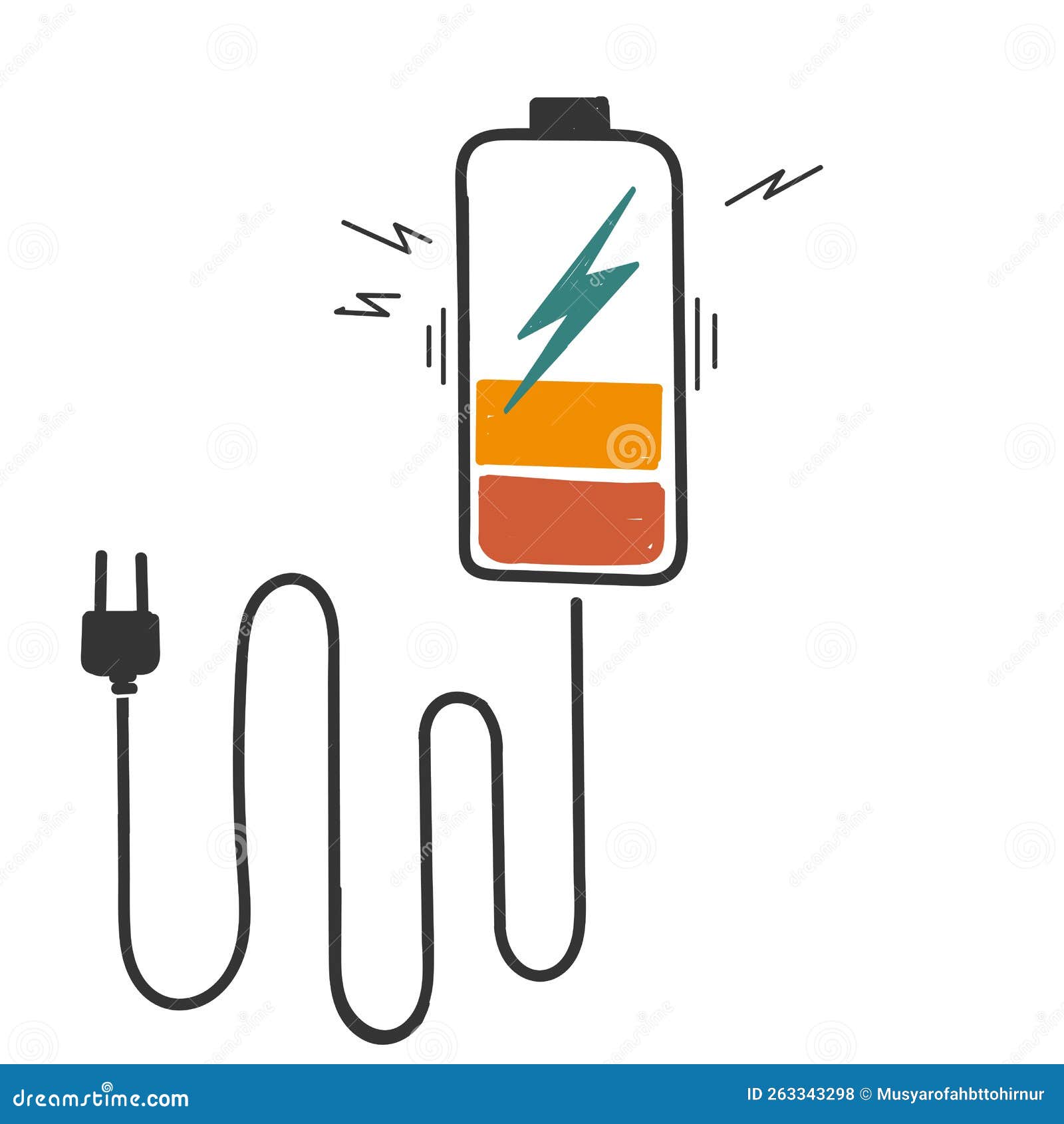 Hand Drawn Doodle Battery Charging Illustration Icon Isolated Stock ...