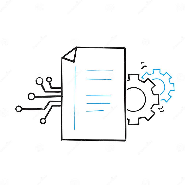 Hand Drawn Doodle Big Data Processing Technology Related Illustration ...
