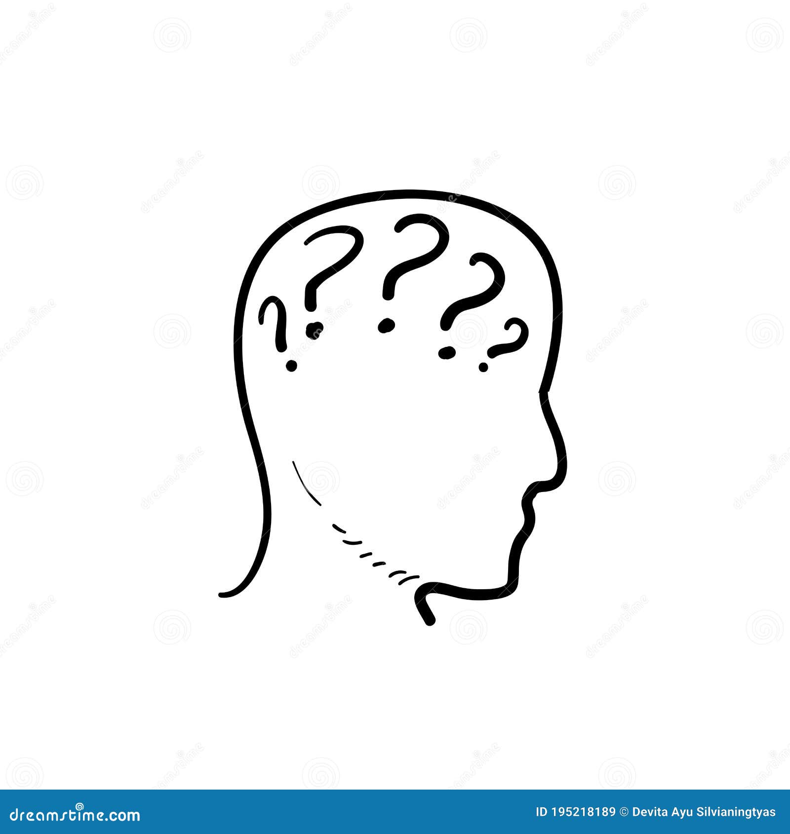 Hand Drawn Doodle Big Head with Question Marks Inside Brain Icon Vector ...
