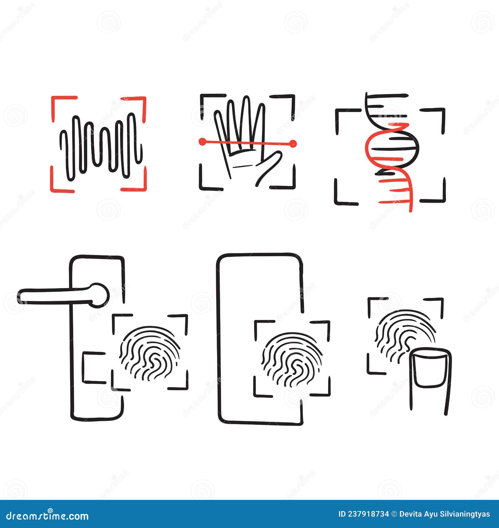 Hand Drawn Doodle Biometric and Authentication Icon Illustration Symbol ...