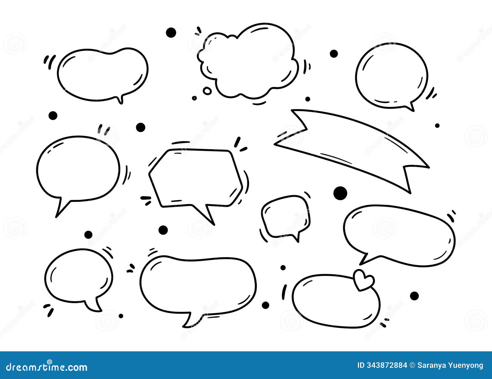 Hand Drawn Doodle Blank Speech Bubbles Message Comment Dialog Shape Set ...