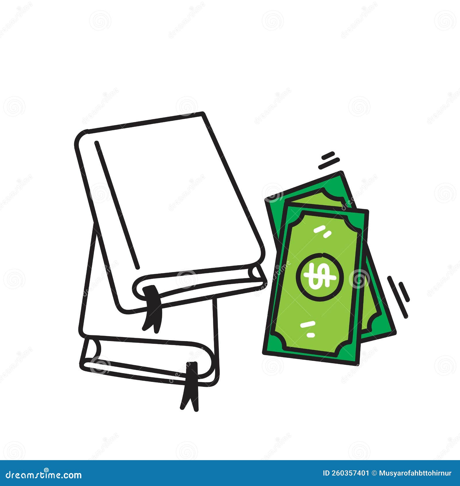 Hand Drawn Doodle Book and Money Illustration Vector Stock Vector ...
