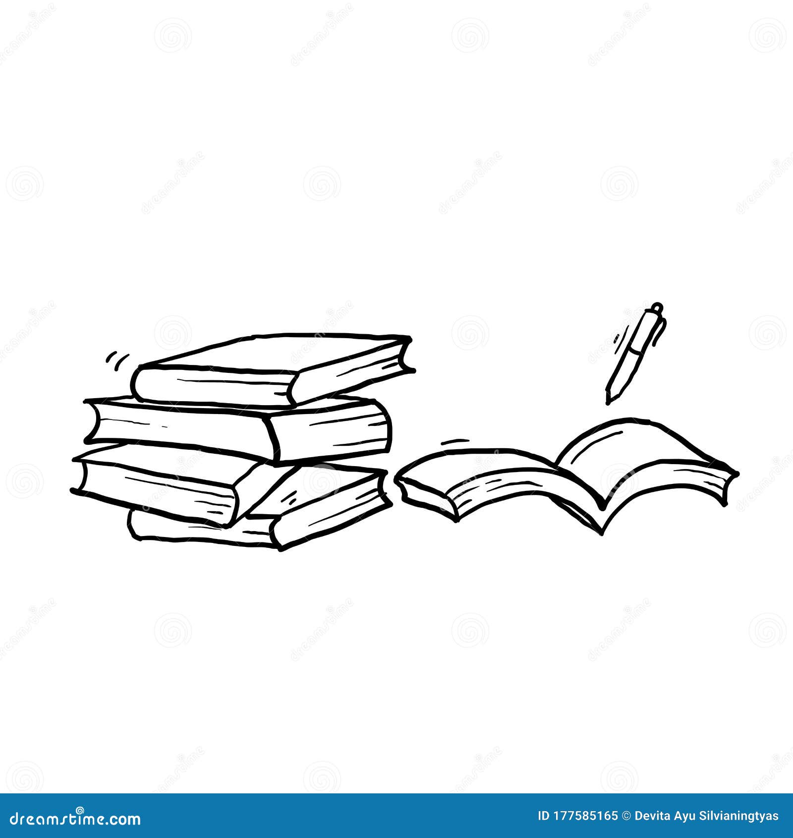 Hand Drawn Doodle Book and Pen Illustration with Cartoon Style Vector ...