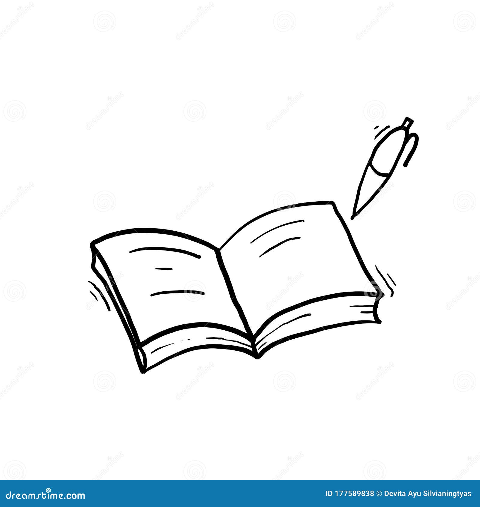 Hand Drawn Doodle Book and Pen Illustration with Cartoon Style Vector ...