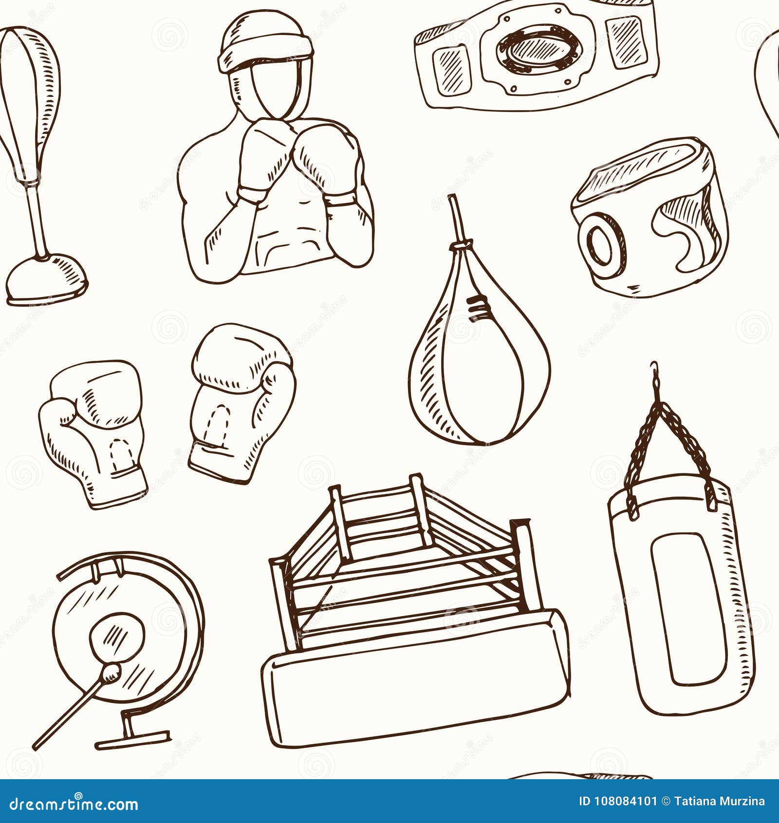 Hand Drawn Doodle Boxing Seamless Pattern Stock Vector - Illustration ...
