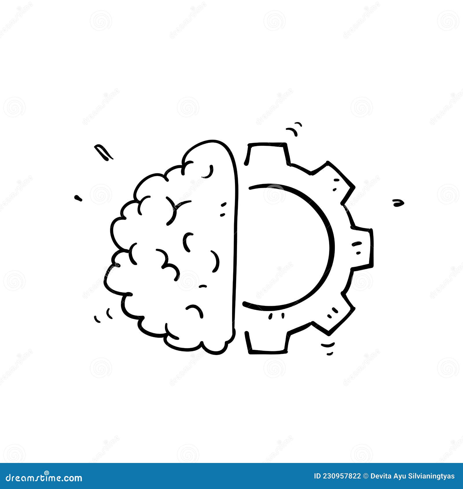 Hand Drawn Doodle Brain and Gear Cog Illustration Vector Isolated Stock ...
