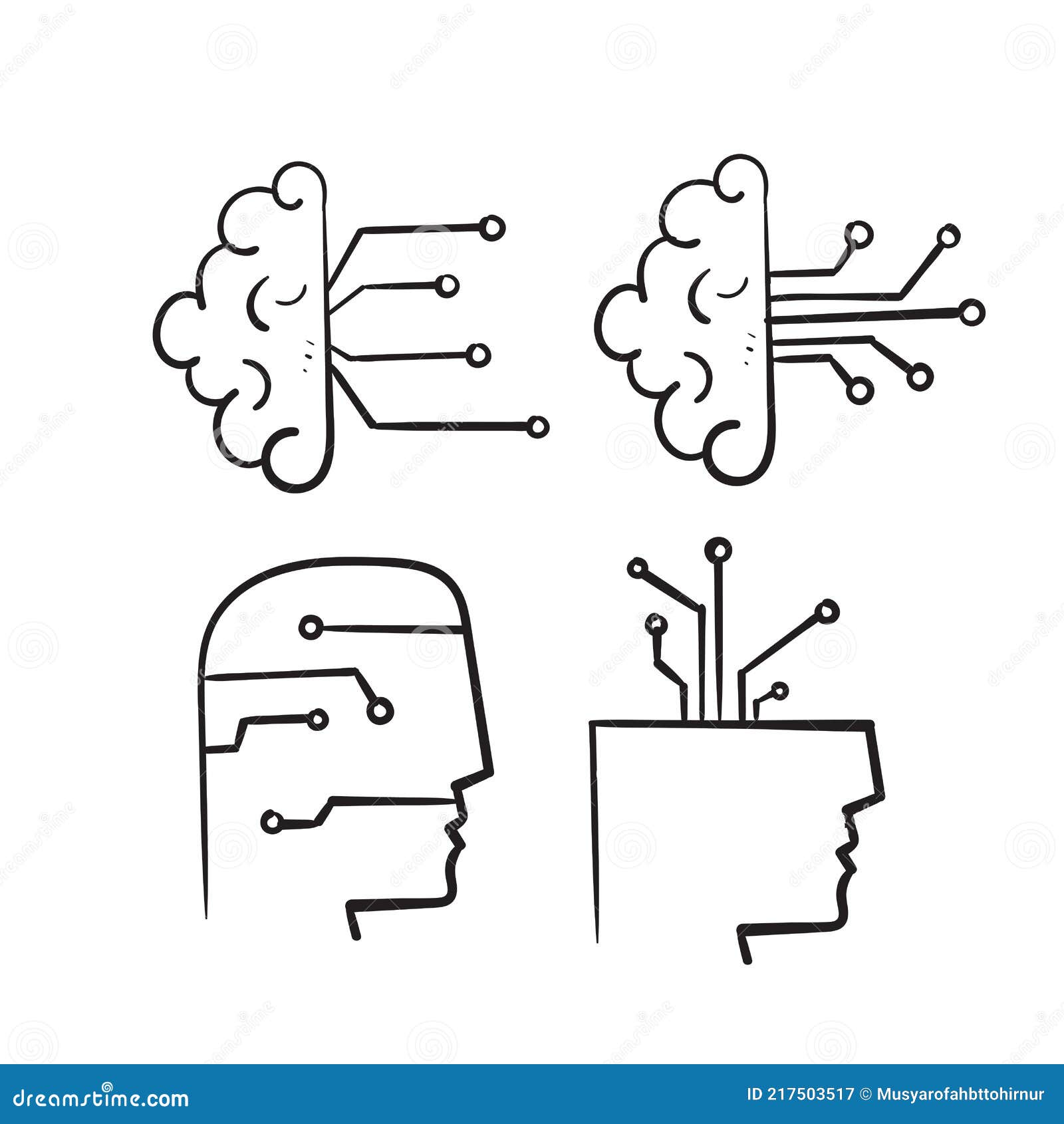 Hand Drawn Doodle Brain Machine Symbol for Artificial Intelligence ...