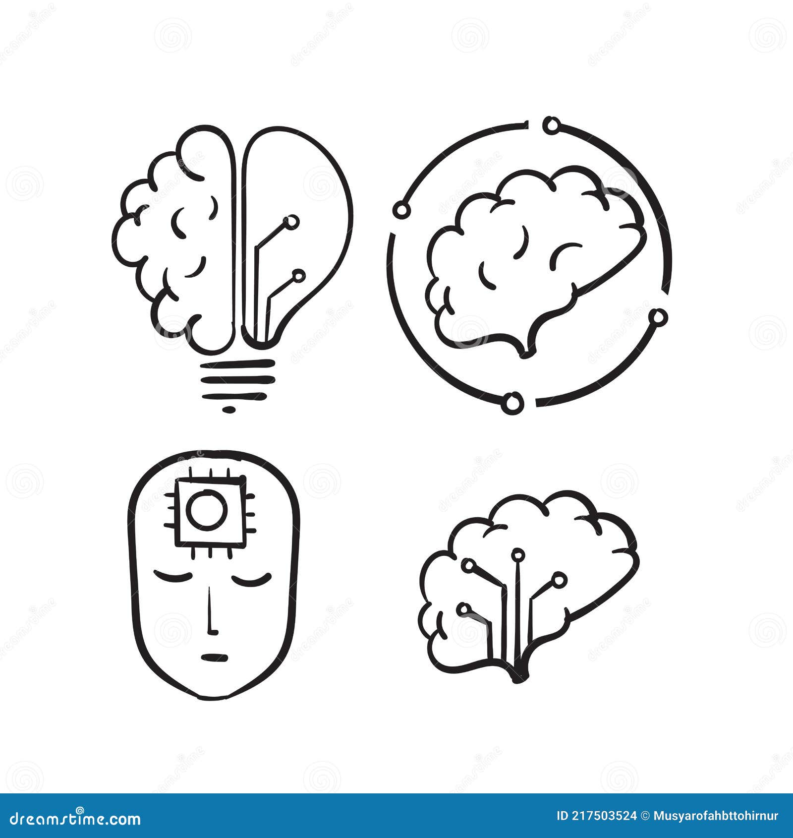 Hand Drawn Doodle Brain Machine Symbol for Artificial Intelligence ...