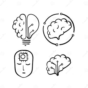 Hand Drawn Doodle Brain Machine Symbol for Artificial Intelligence ...