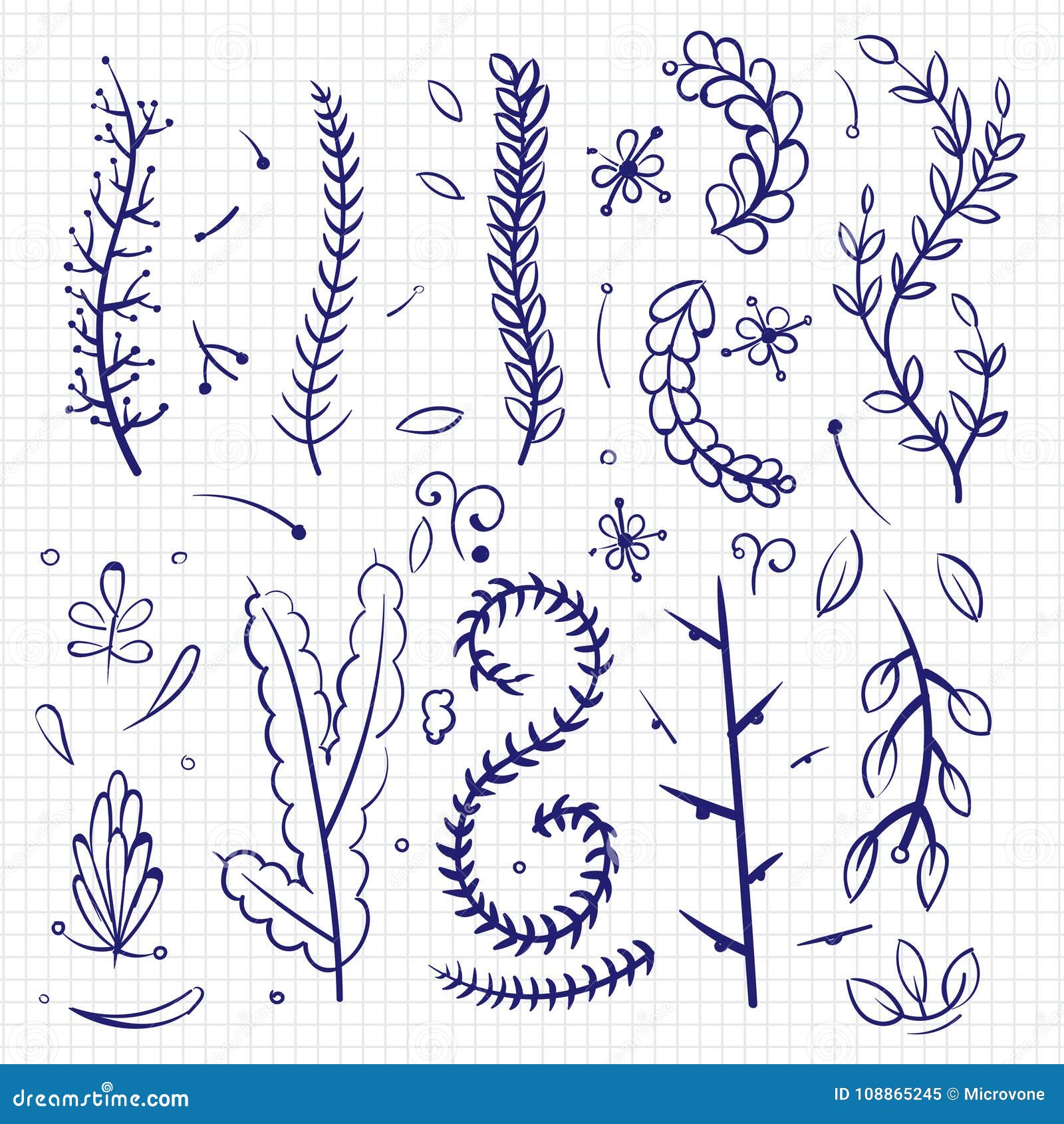 Hand Drawn Doodle Branches and Decorative Elements Stock Vector ...