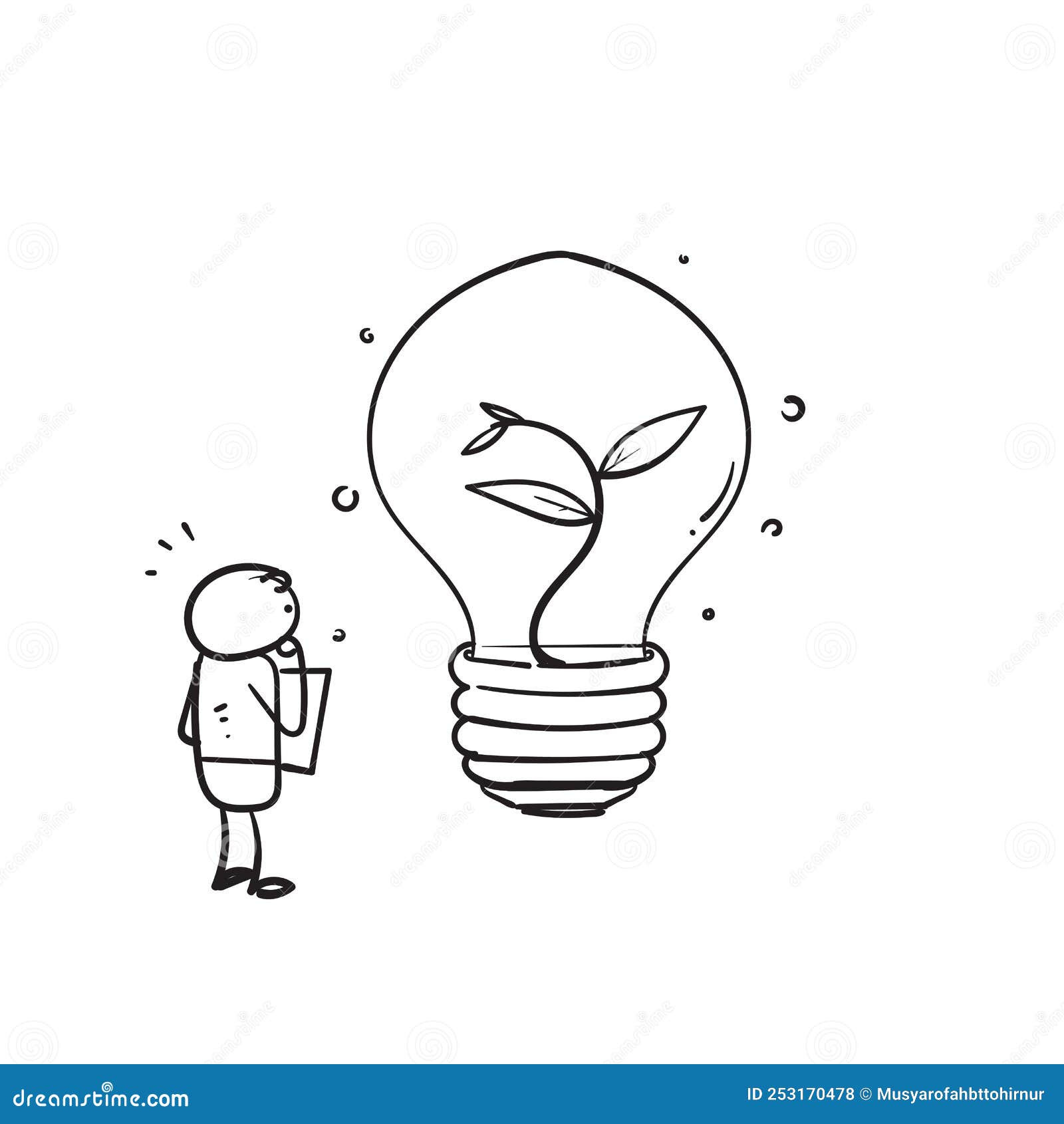 Hand Drawn Doodle Bulb with Plant Inside Illustration for Eco Energy ...