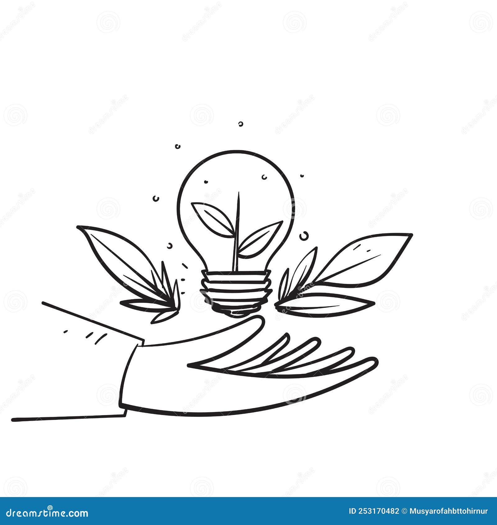 Hand Drawn Doodle Bulb with Plant Inside Illustration for Eco Energy ...