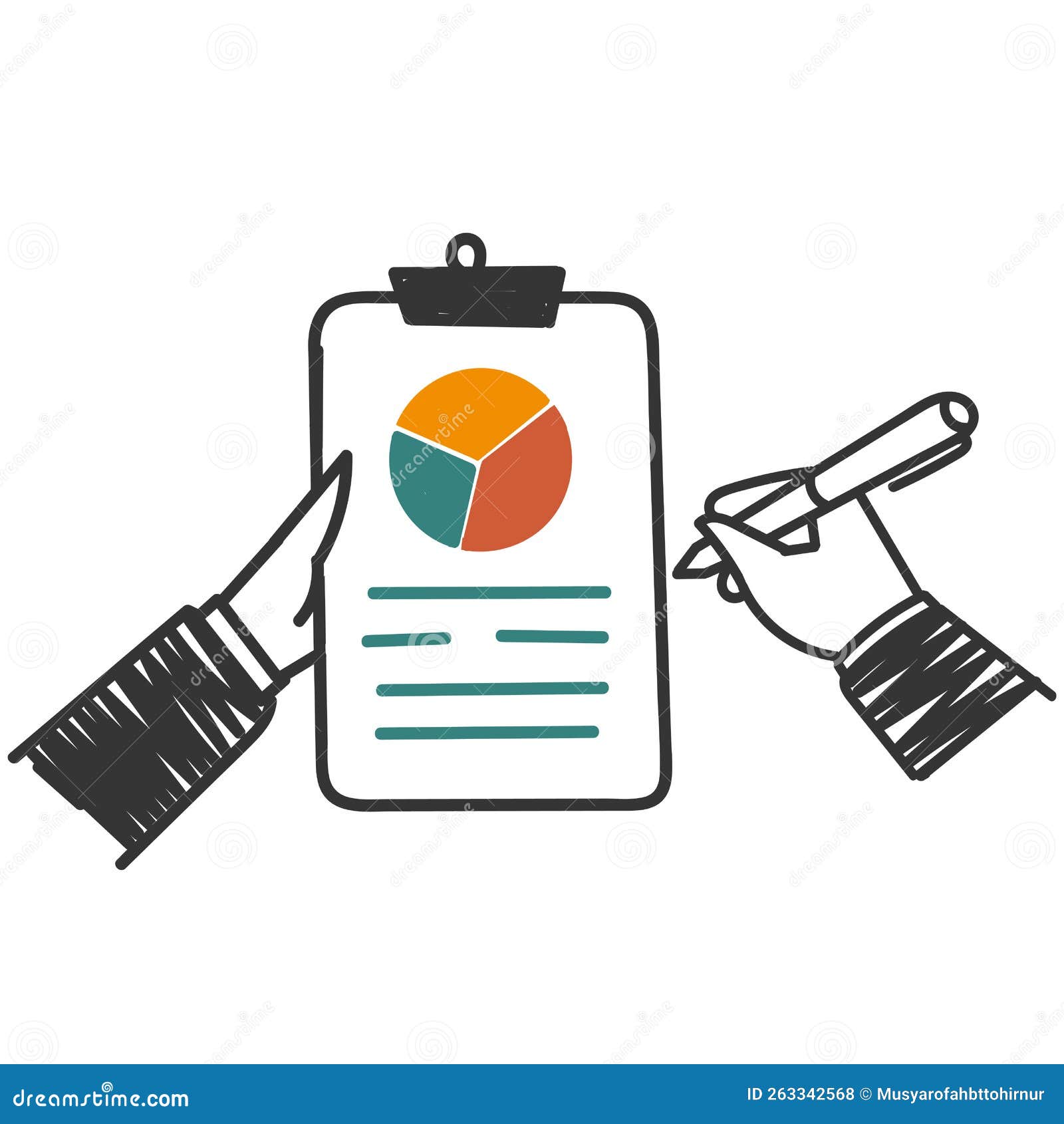 Hand Drawn Doodle Businessman Holding Clipboard Pie Chart Data Analysis ...