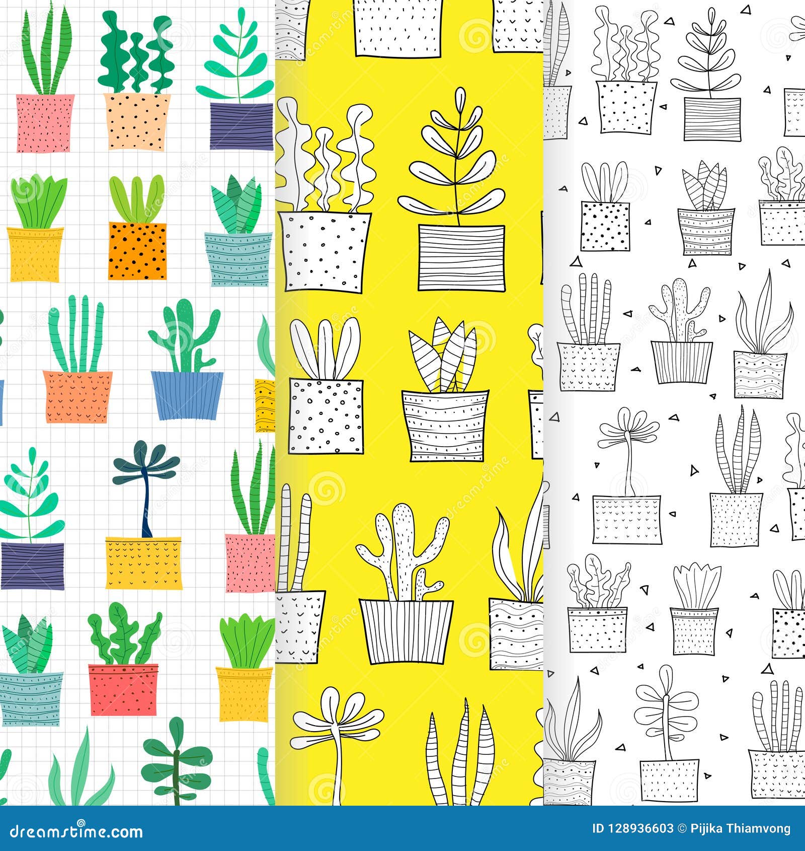 Hand Drawn Doodle Cactus Vector Set. Stock Vector - Illustration of ...