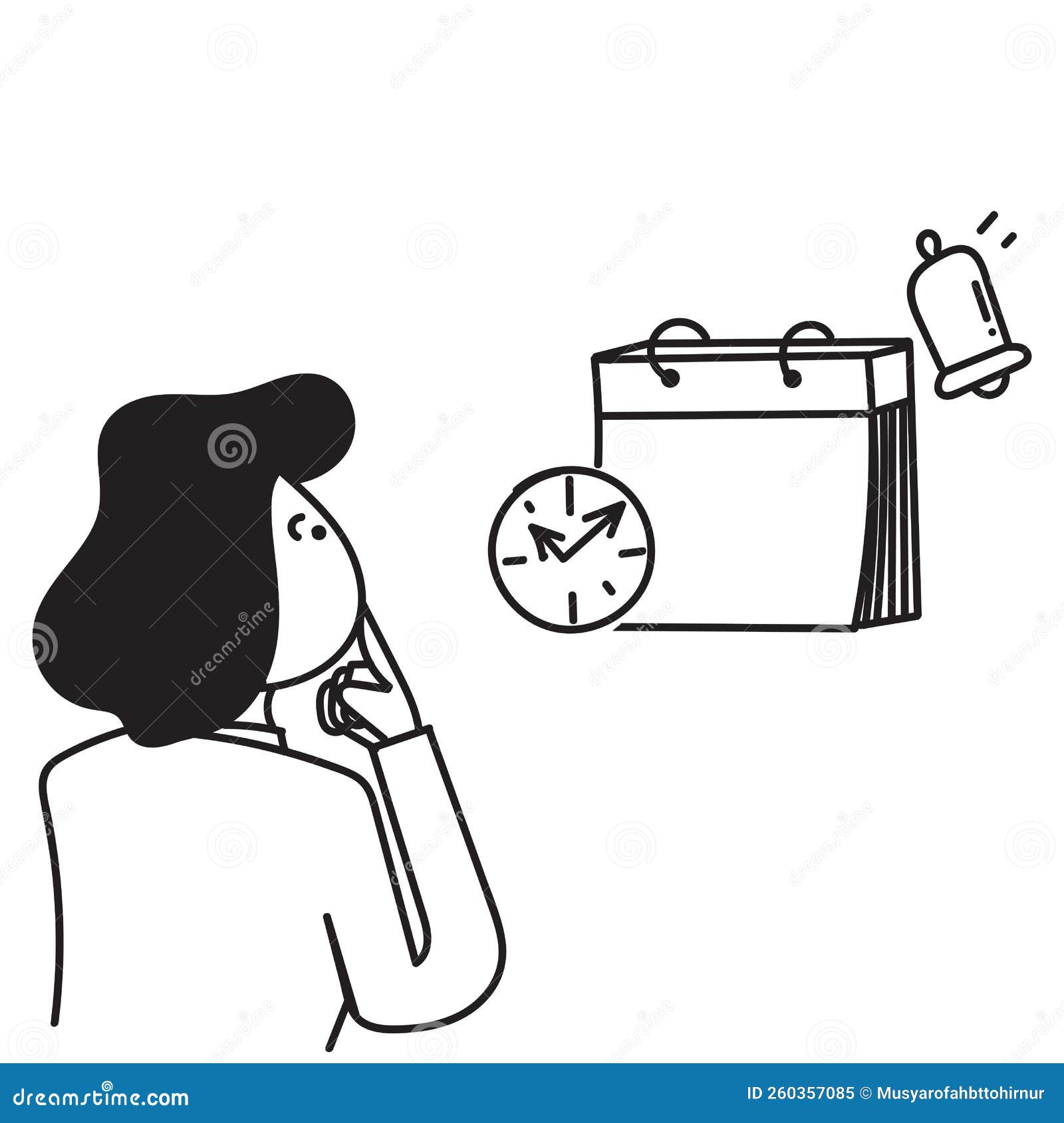 Hand Drawn Doodle Calendar Reminder with Clock Illustration Vector ...