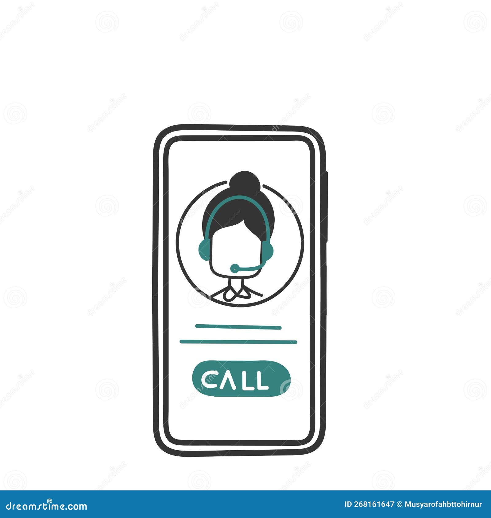 Hand Drawn Doodle Call Customer Support on Mobile Phone Illustration ...