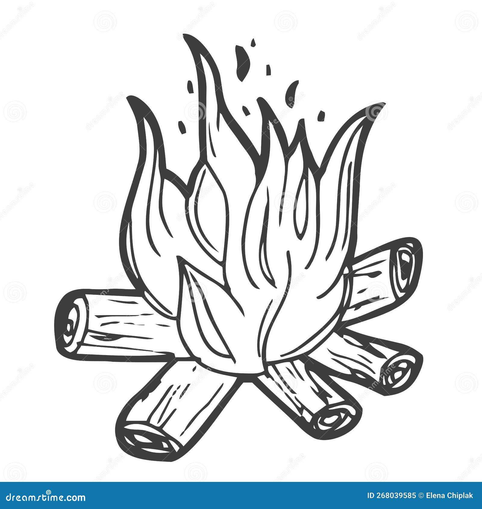 Hand Drawn Doodle Campfire. Vector Bonfire Clipart. Outline Stock ...